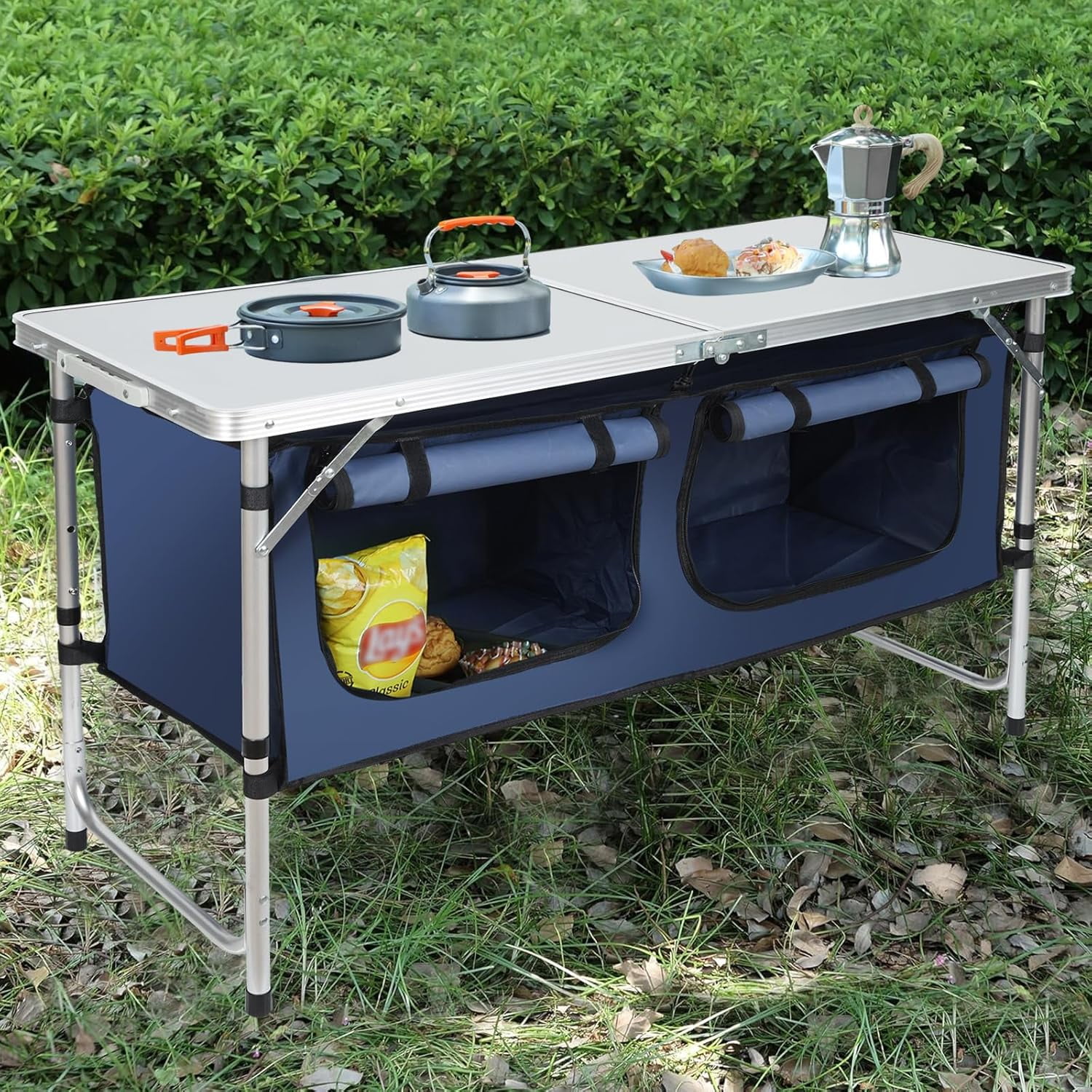 Camping Table, Folding Camping Table with Storage, Portable ...