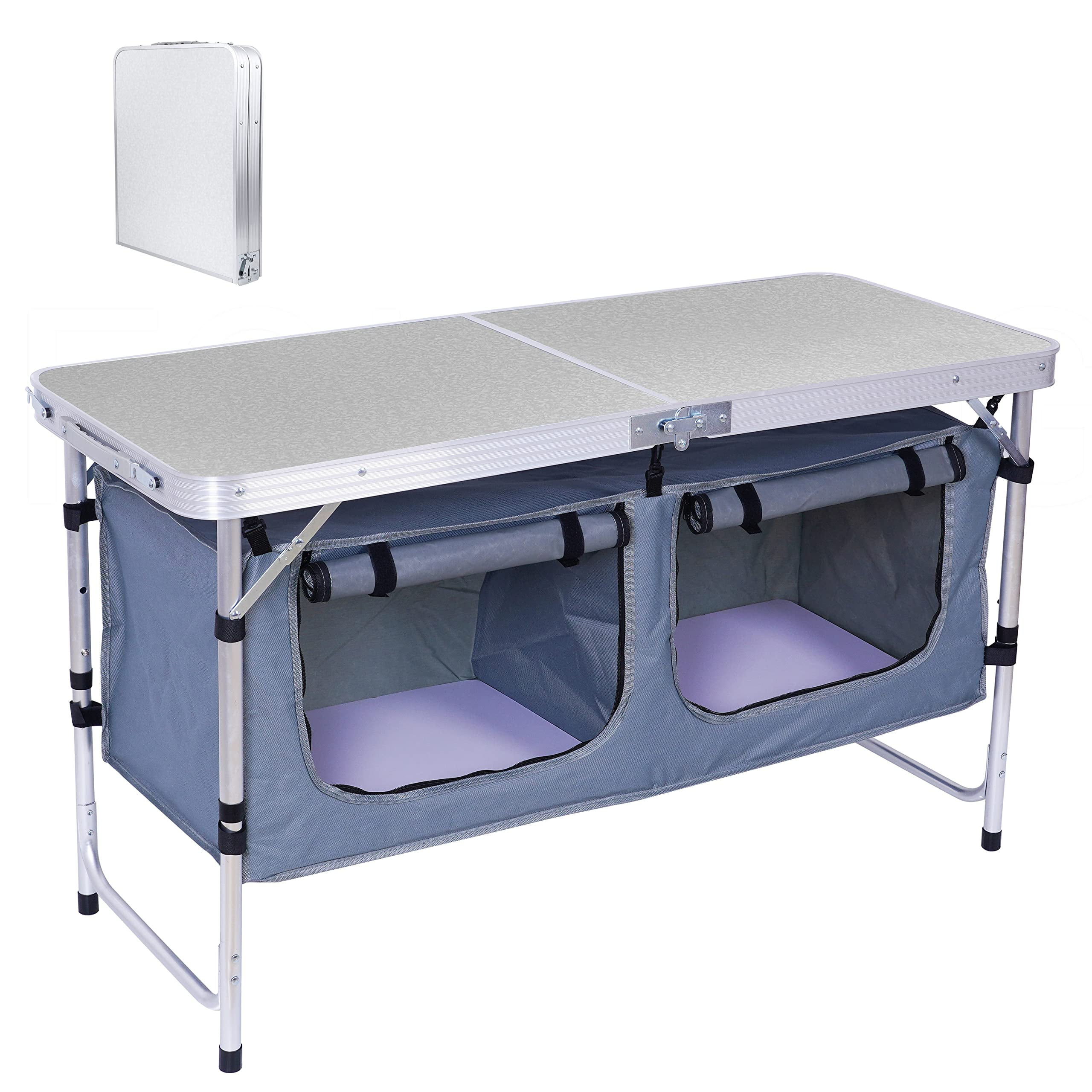 Camping Table, Folding Table Height Adjustable, Camp Table, Storage ...