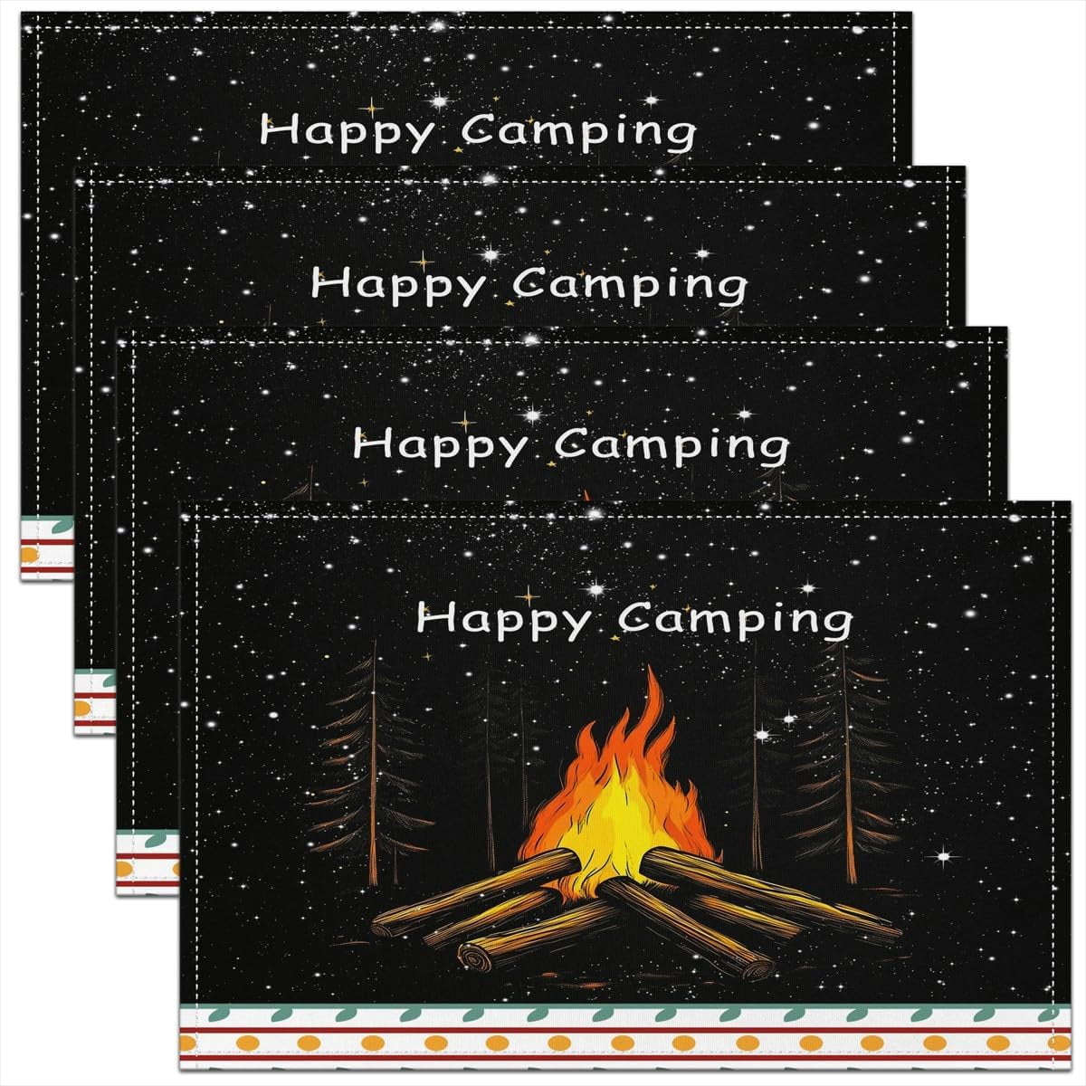 Camping Table Place Mats 18"x12" Bonfires Placemats Set of 4 Camper ...