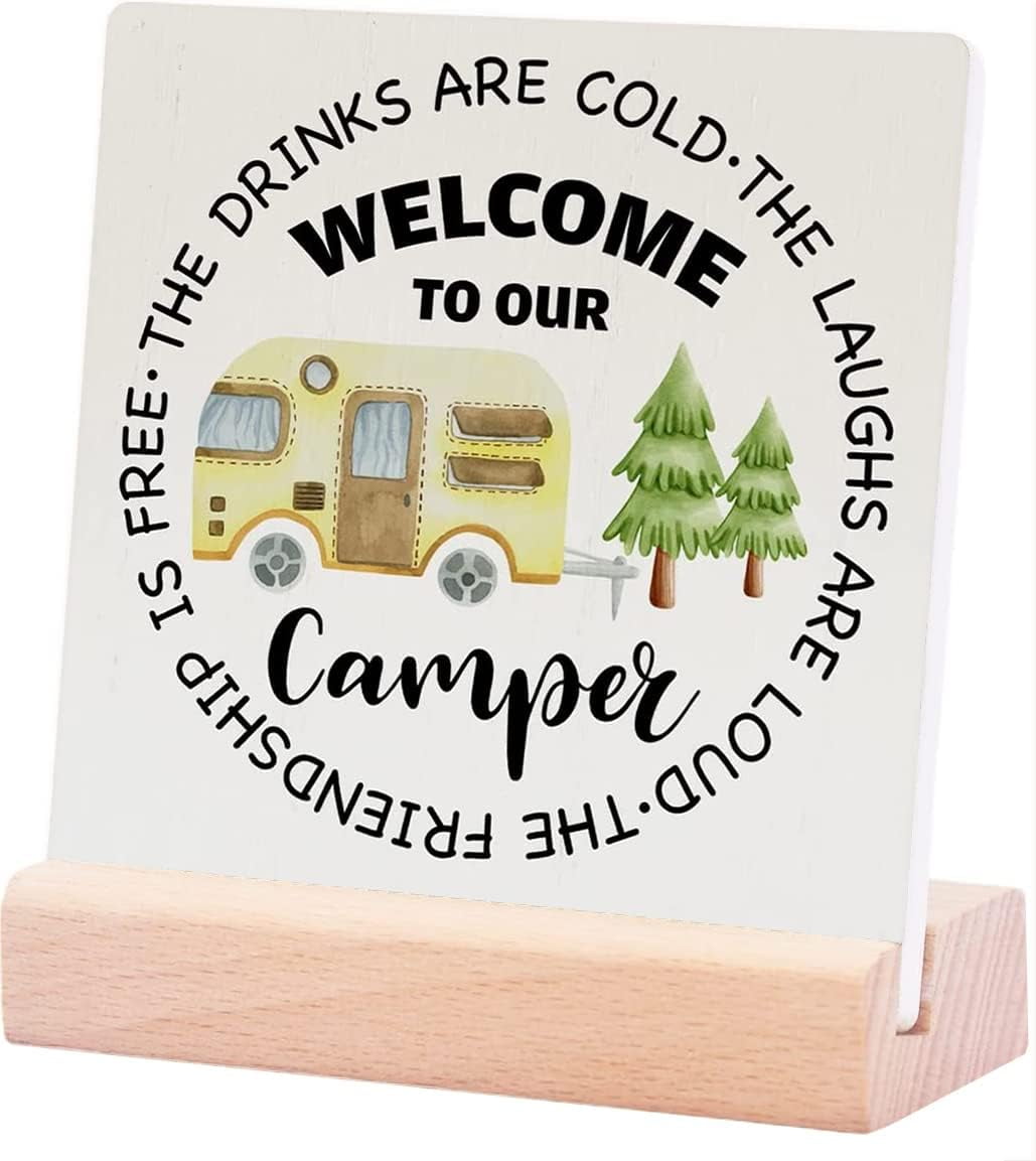 Camping Table Sign Rustic Welcome to Our Camper Ceramic Table Plaque ...