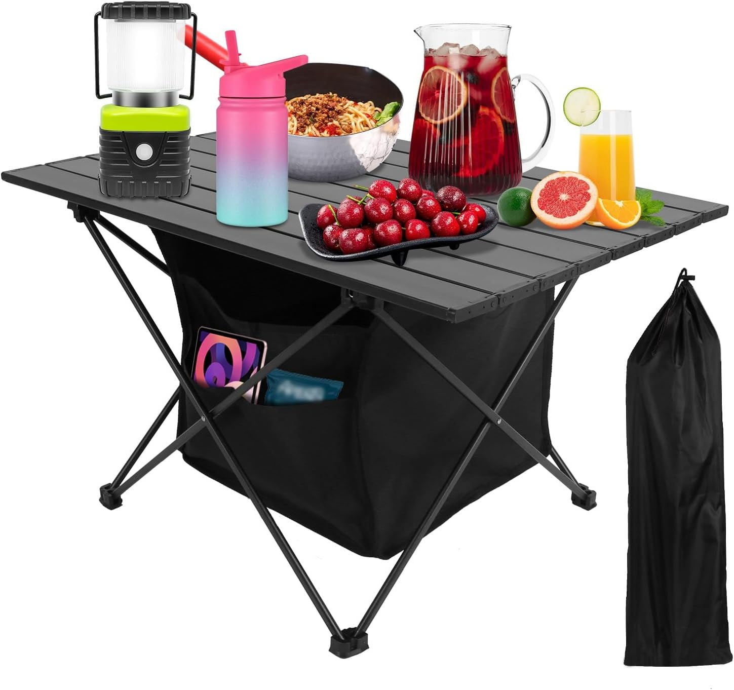 Camping Table with Storage, Lightweight Beach Table, Aluminum Portable ...