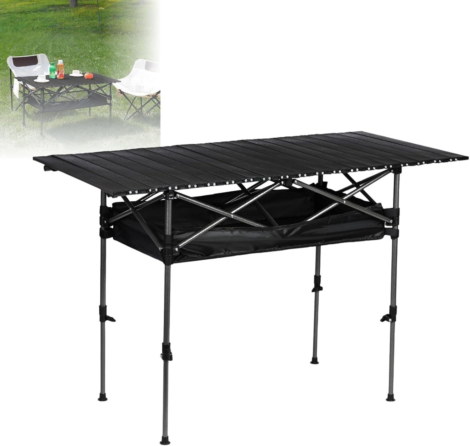 Camping Table with Storage, Roll Up Table for Camping, Adjustable ...
