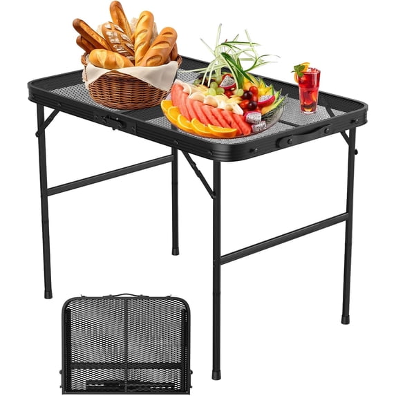 Camping Table with Mesh Desktop, Height Adjustable Outdoor Folding ...