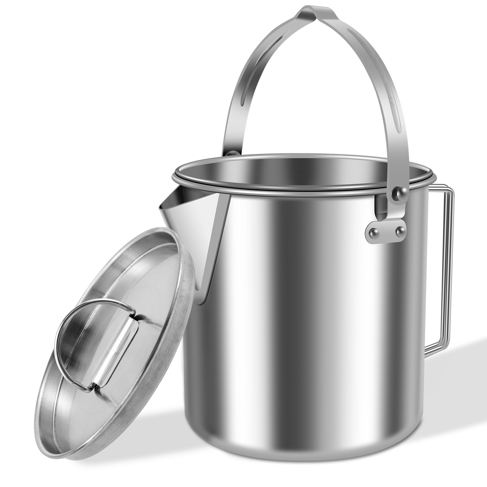 Camping Tea Kettle 1.2L Stainless Steel Coffee Pot with Lid and Double ...
