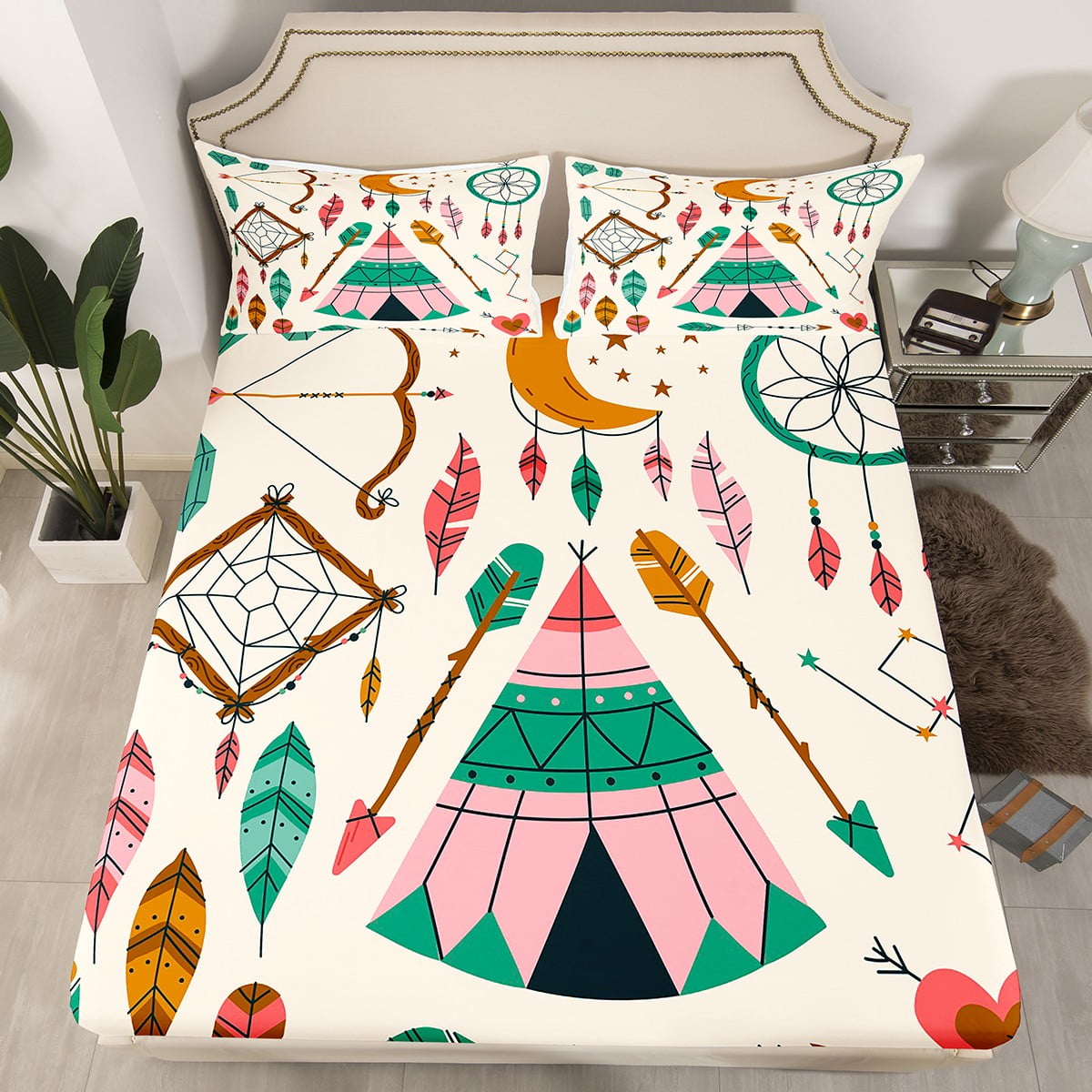 Camping Tent Bed Sheets Feather Arrow Bedding Set,Indian Tent Stars ...