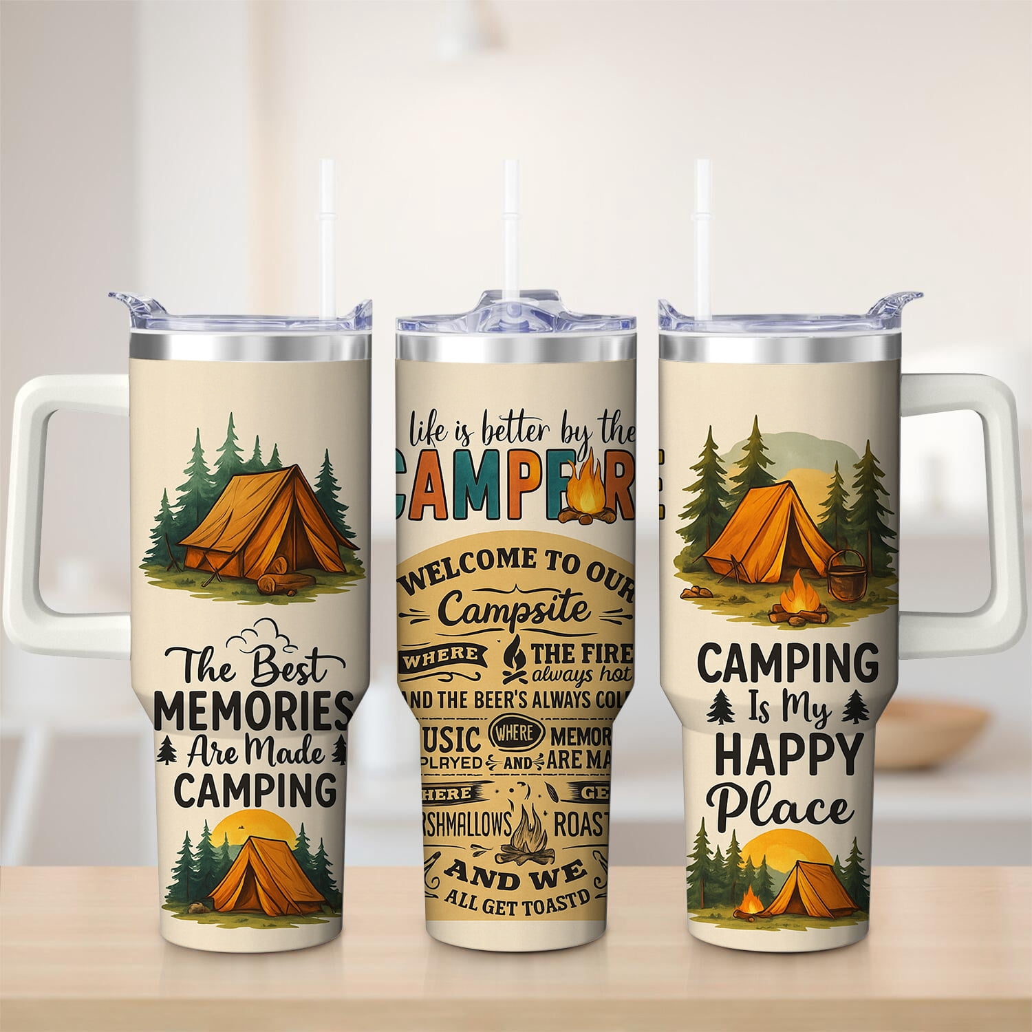 Camping Tent Forest Life Stainless Steel Insulated Mug with Lid and ...