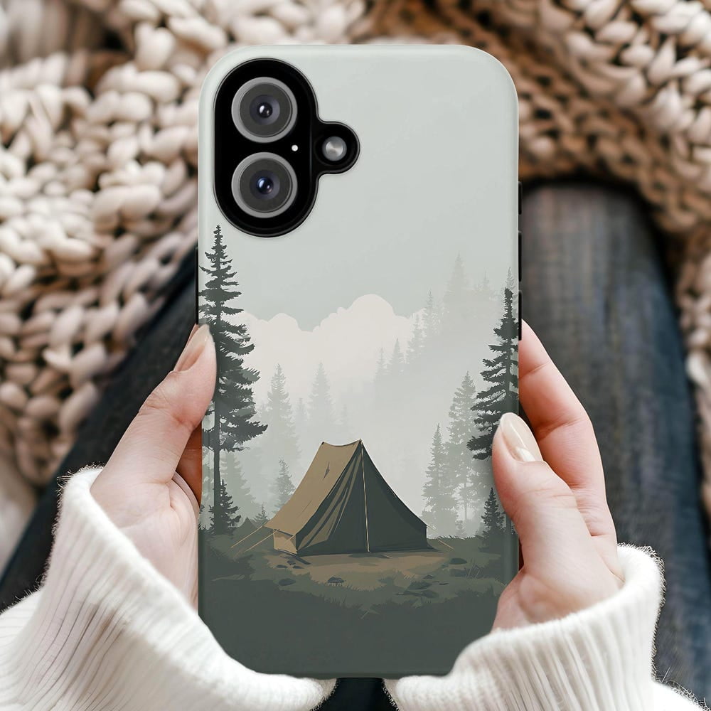 Camping Tent Misty Mountain Forest Phone Case with iPhone 17 to 11 Pro ...