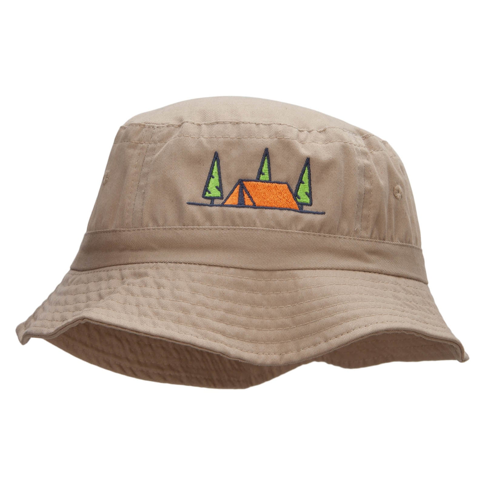 Camping Tent Scene Embroidered Bucket Hat - Natural OSFM - Walmart.com