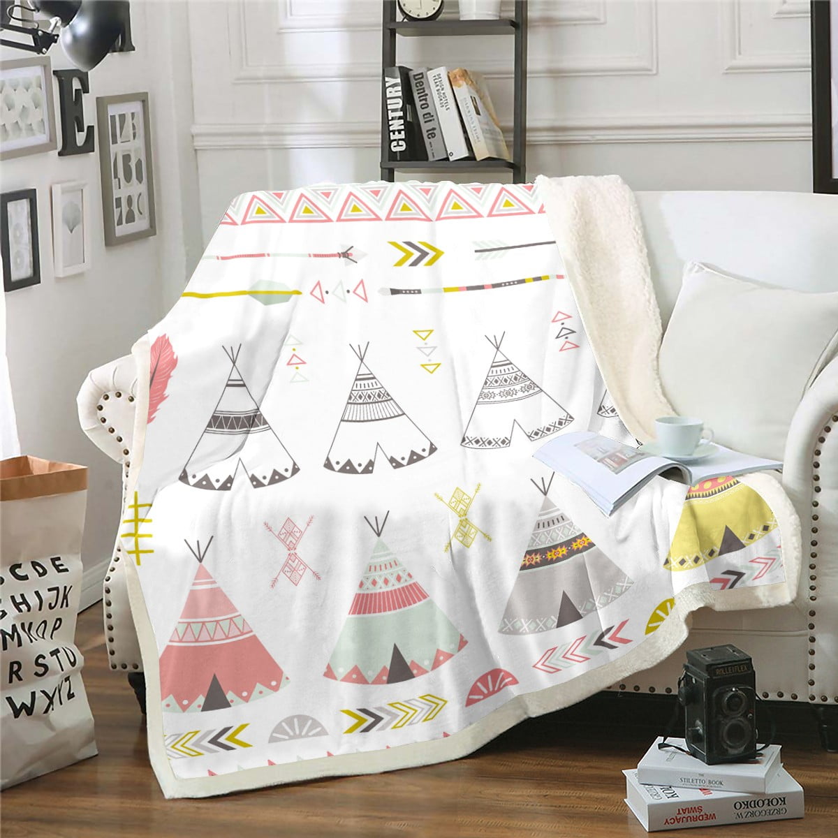 Camping Tent Throw Blanket Arrow Fleece Blanket,Southwestern Aztec ...