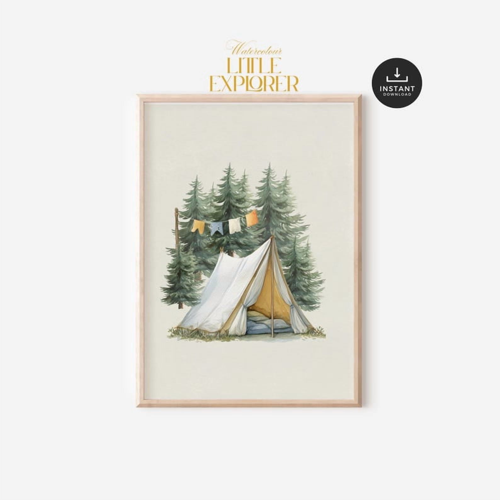 Camping Tent Wall Art – Adventure Nursery Poster, Rustic Wilderness ...