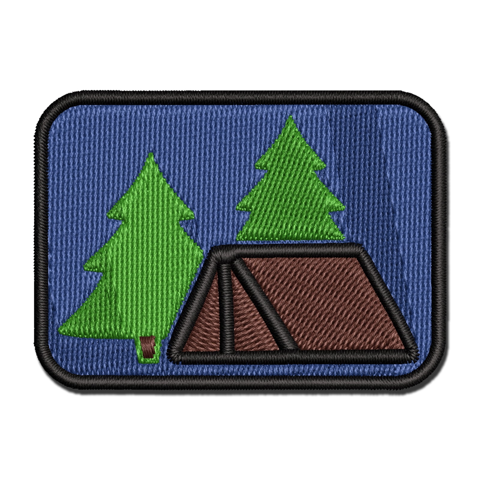 Camping Tent in the Woods Pine Trees Applique Multi-Color Embroidered ...