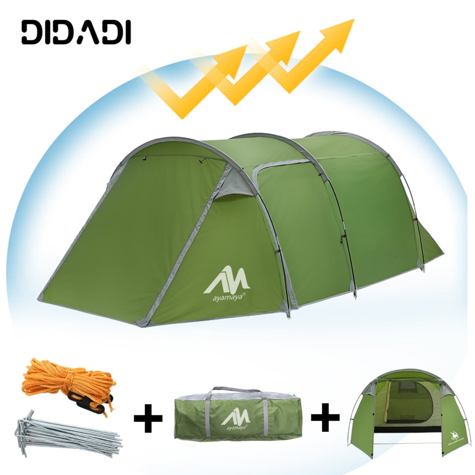 Camping Tents for 3 People, DIDADI Waterproof Tunnel Tent ,2 Room ...