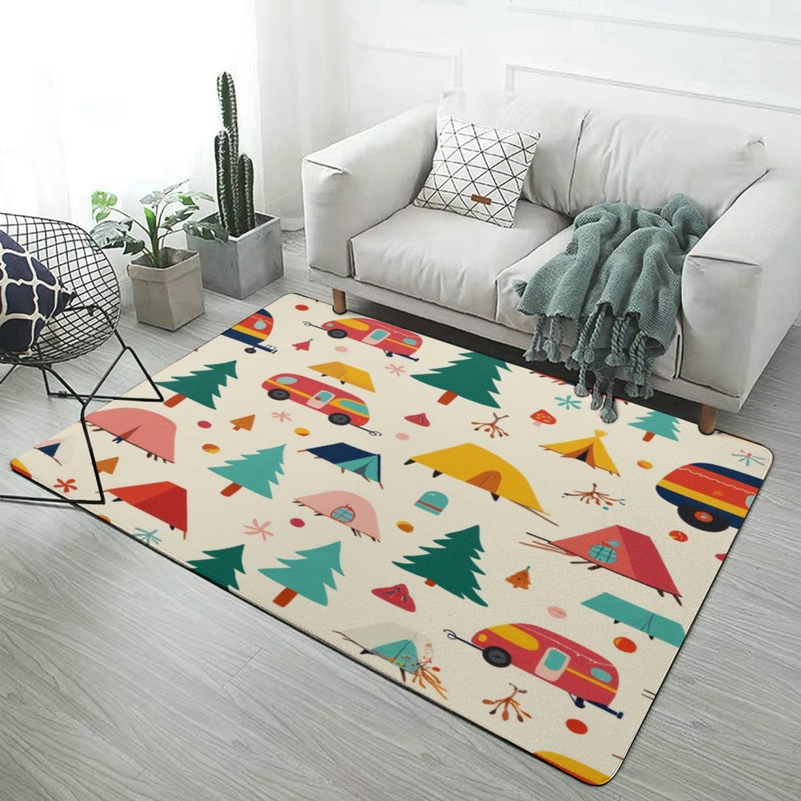 Camping Tents And RVs Pattern Home Decor Living Room Carpet Non-slip ...
