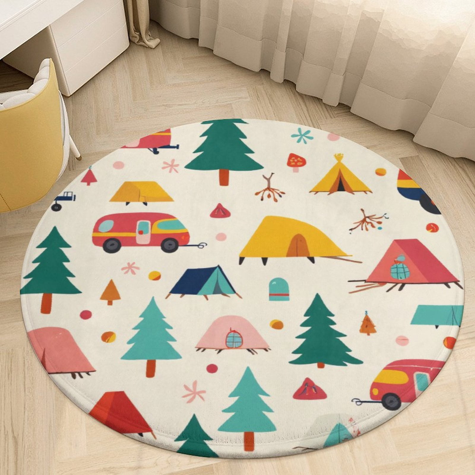Camping Tents And RVs Pattern Round Area Rugs for Bedroom Living Room ...