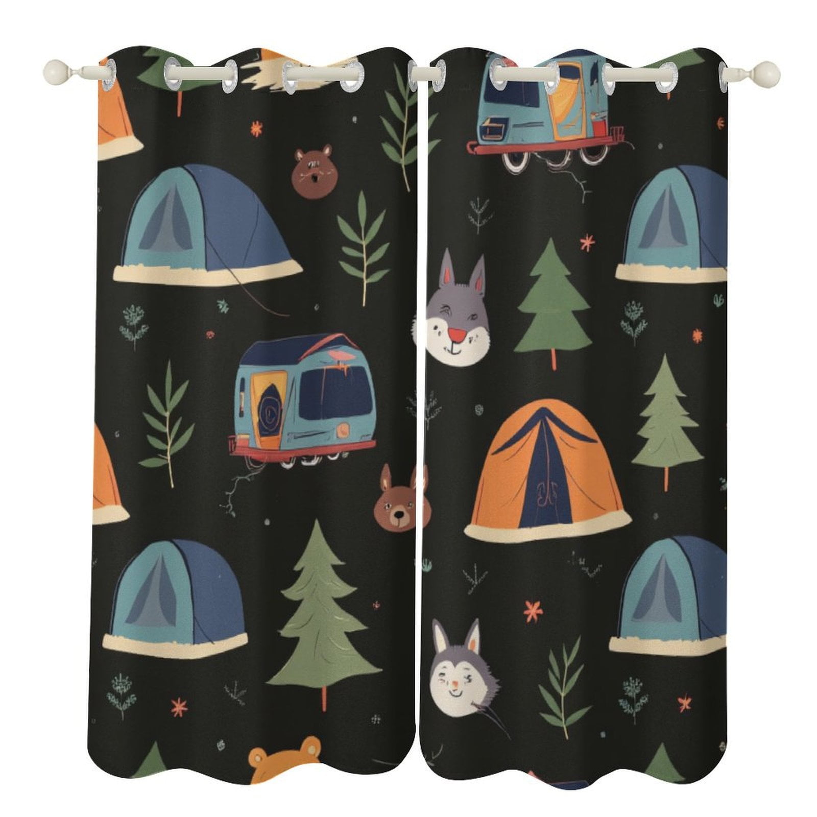 Camping Tents, Cars, And Animals Pattern Blackout Window Curtains for ...