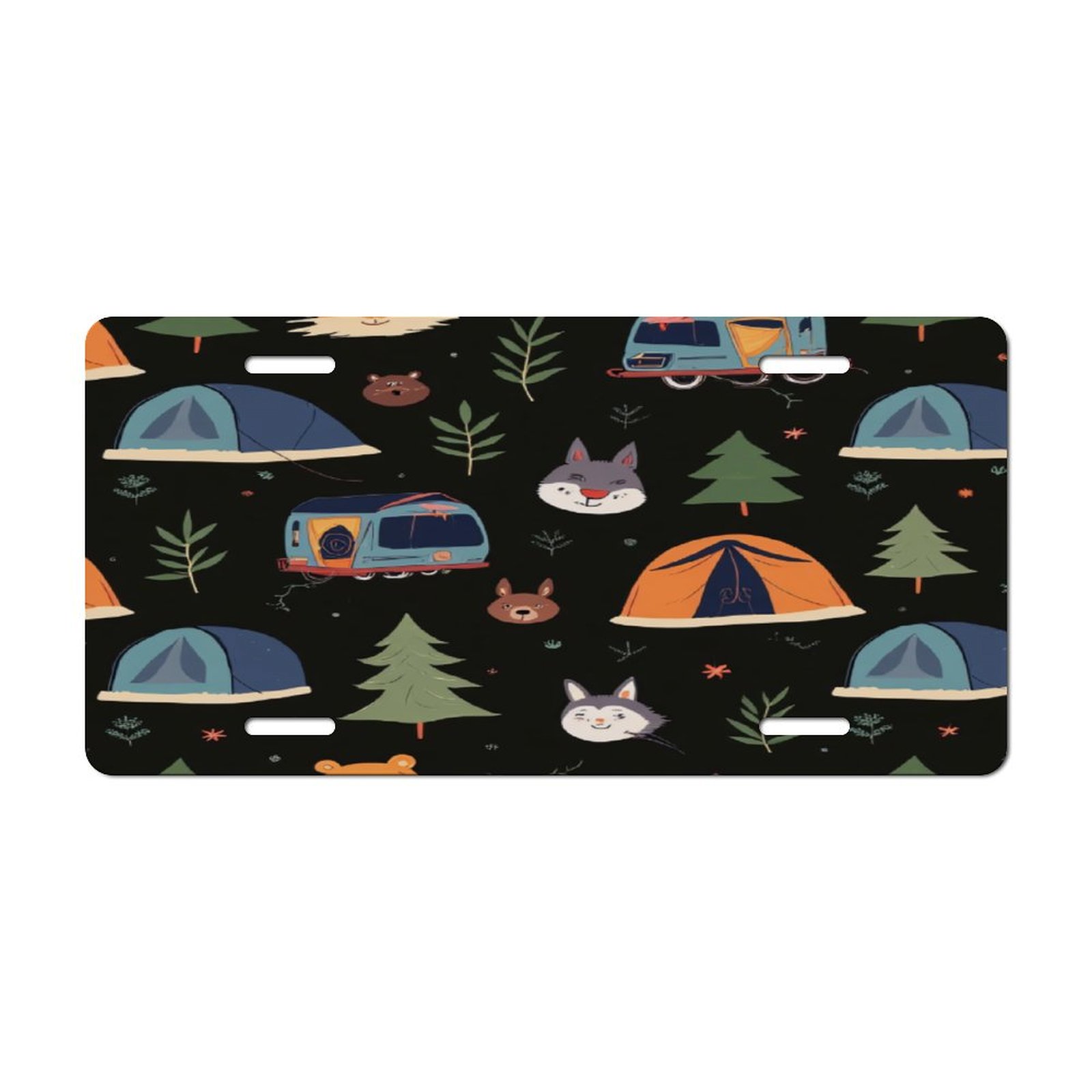 Camping Tents, Cars, And Animals Pattern License Plate Lightweight ...