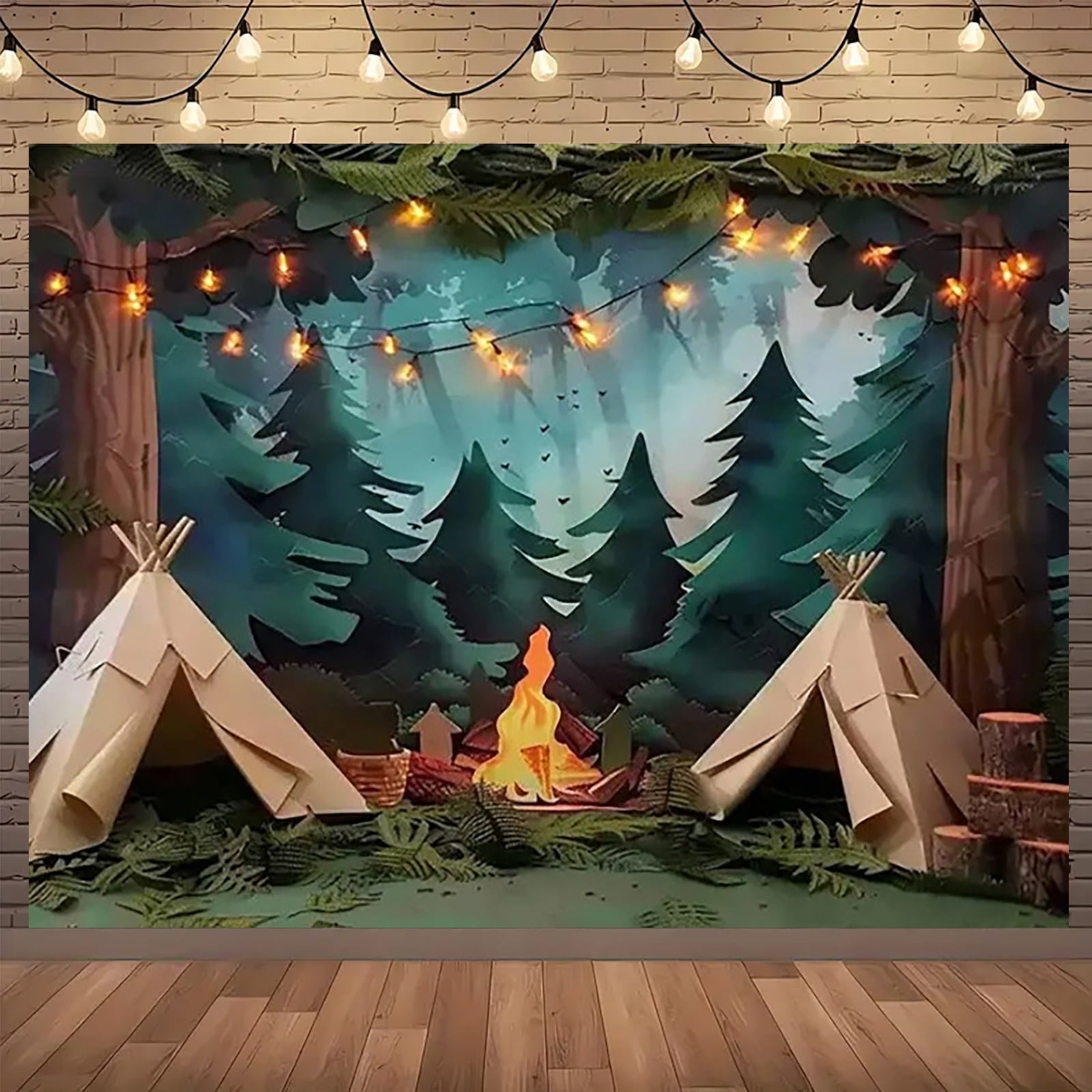 Camping Theme Backdrop Forest Campfire Tent Scene Camping Photography ...