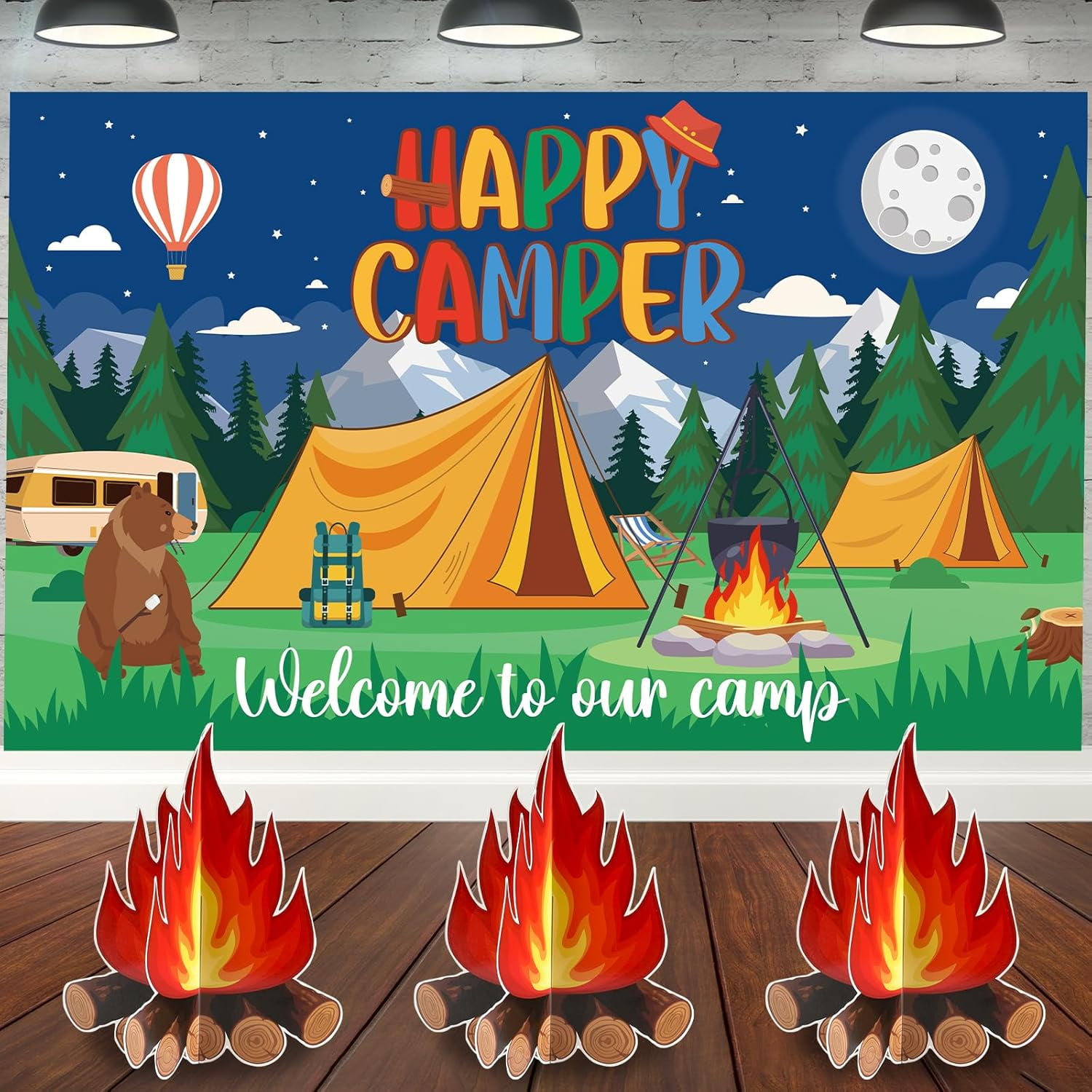 Camping Theme Party Decorations Camping Background Campfire Centerpiece ...
