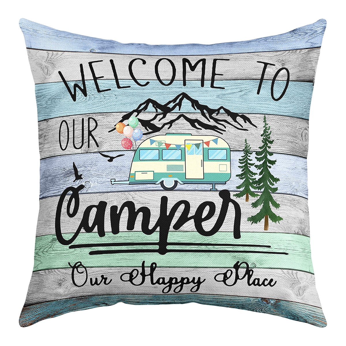 Camping Themed Pillow Cover 22x22 Inch, Farmhouse Throw Pillow Cover ...