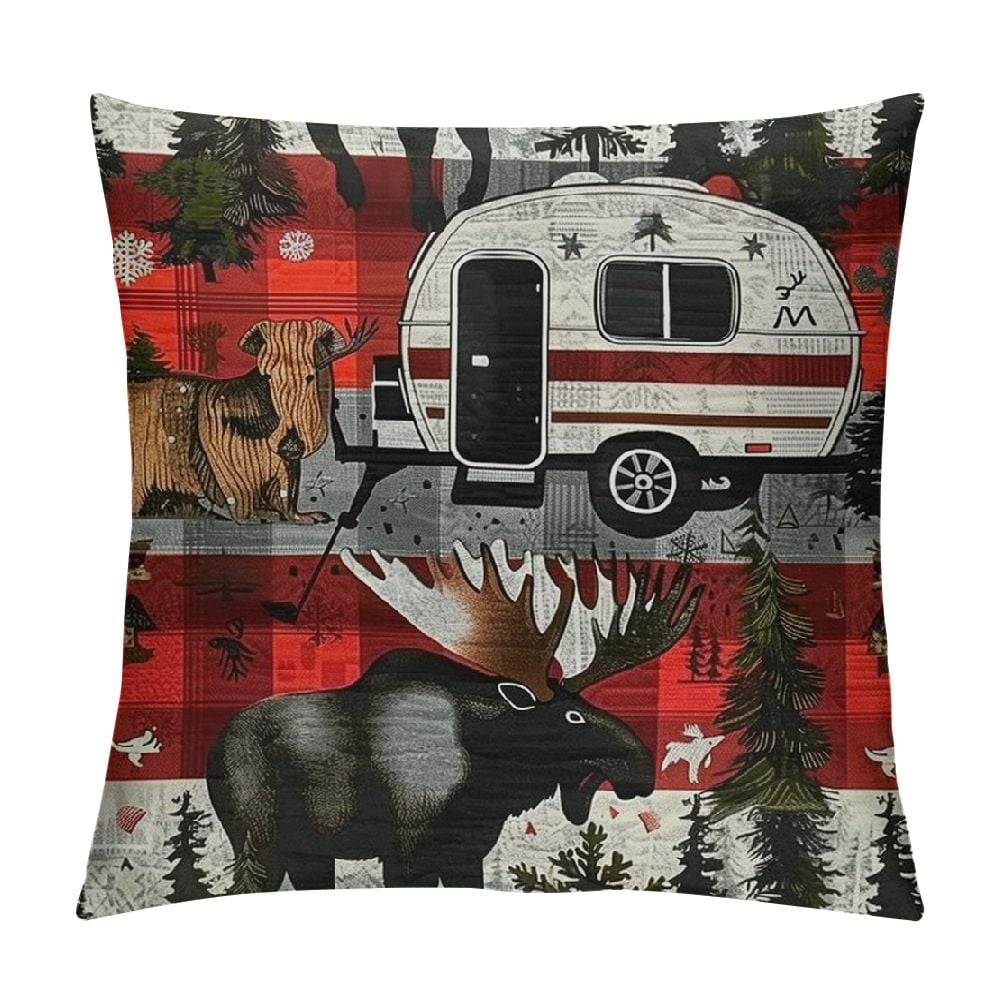 Camping Throw Pillow Covers for Kids Adult,Red Grey Buffalo Plaid Check ...
