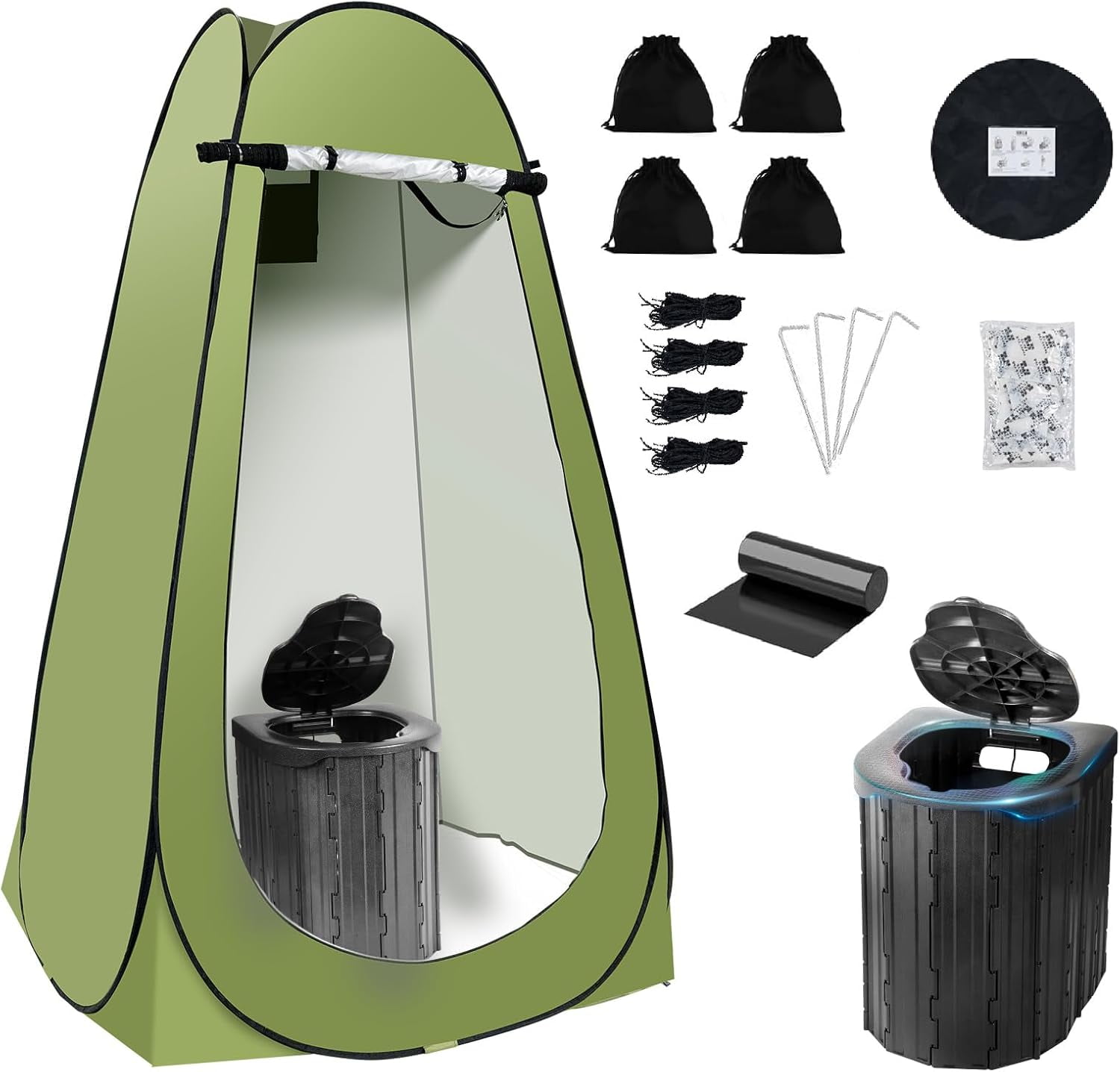 Camping Toilet Kit with Pop Up Privacy Tent, X Large Portable Folding ...