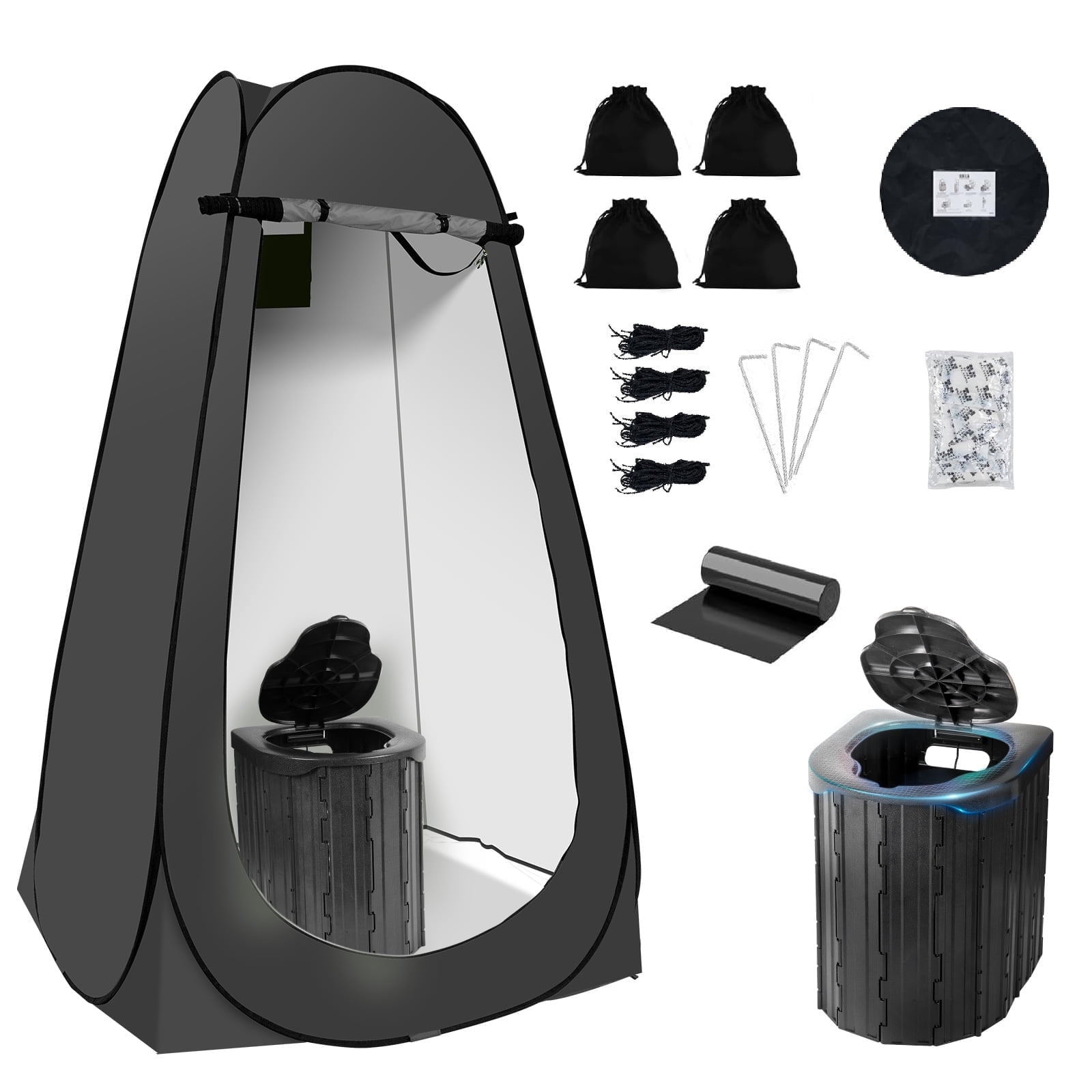 Camping Toilet Kit with Pop Up Privacy Tent, X Large Portable Folding ...