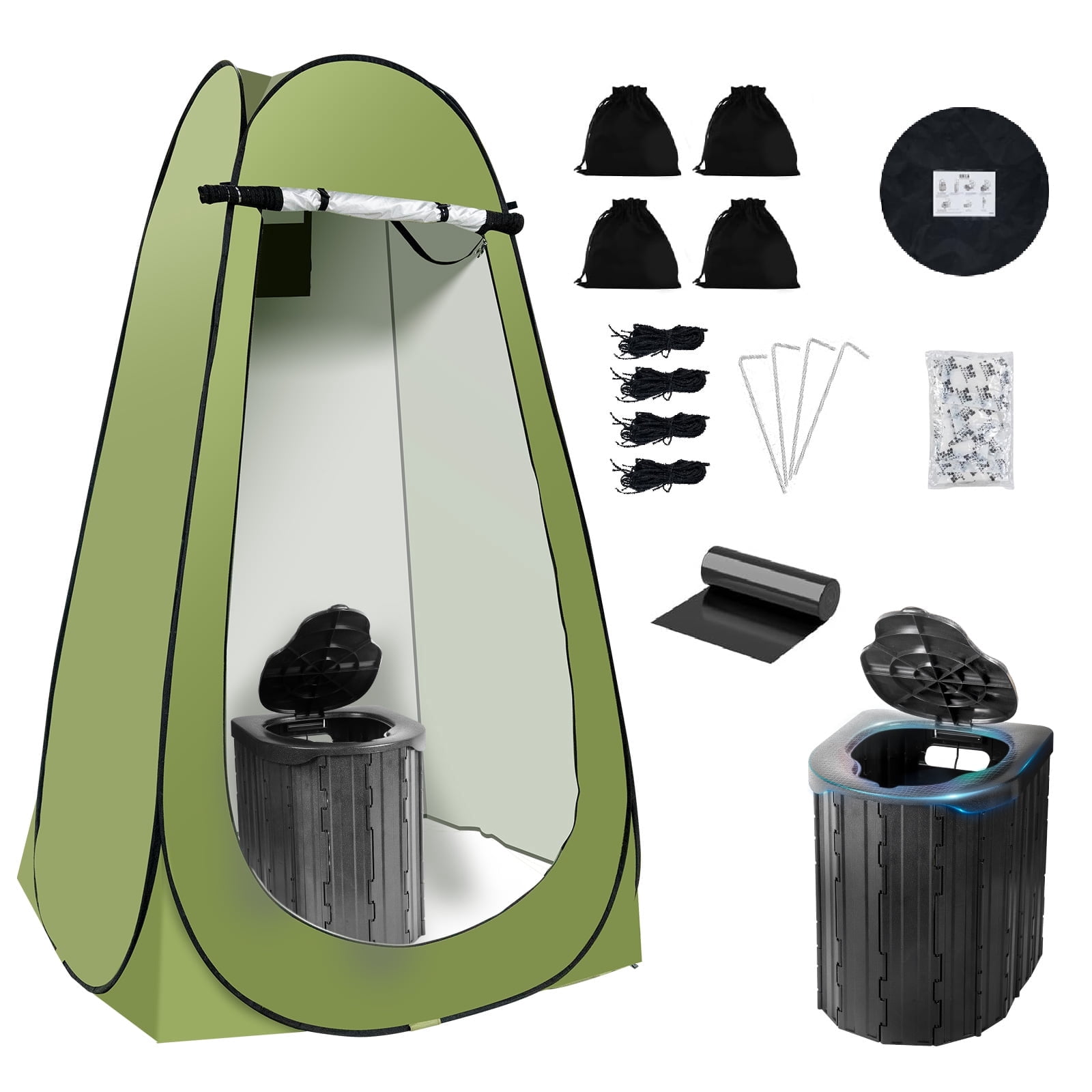 Camping Toilet Kit with Pop Up Privacy Tent, X Large Portable Folding ...