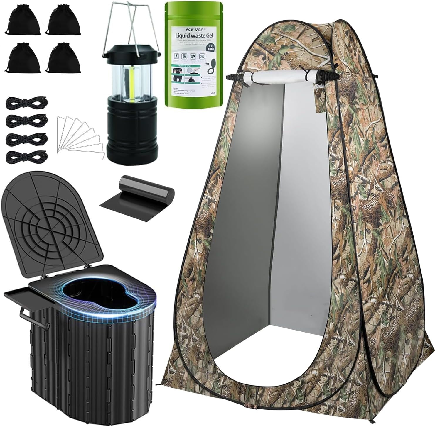 Camping Toilet with Pop-Up Privacy Tent and Liquid Waste Gel, Portable ...
