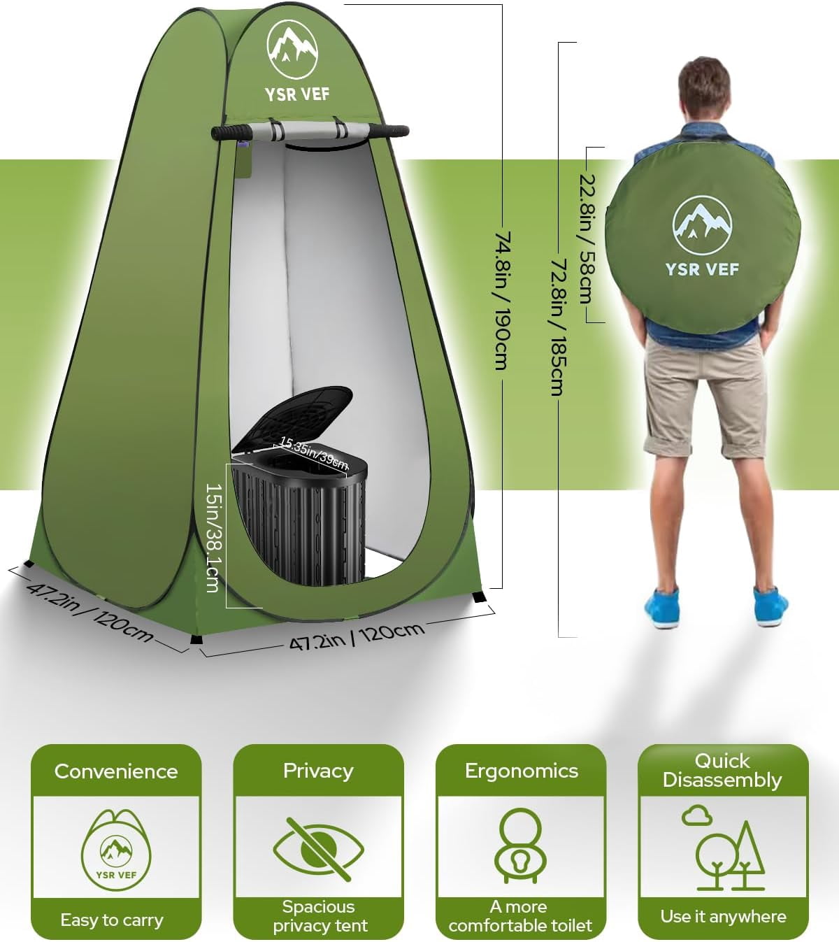 Camping Toilet with Pop-Up Privacy Tent and Liquid Waste Gel, Portable ...