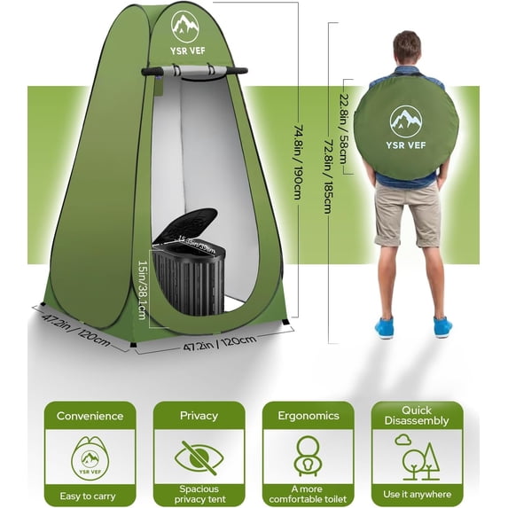 Camping Toilet with Pop-Up Privacy Tent and Liquid Waste Gel, Portable ...