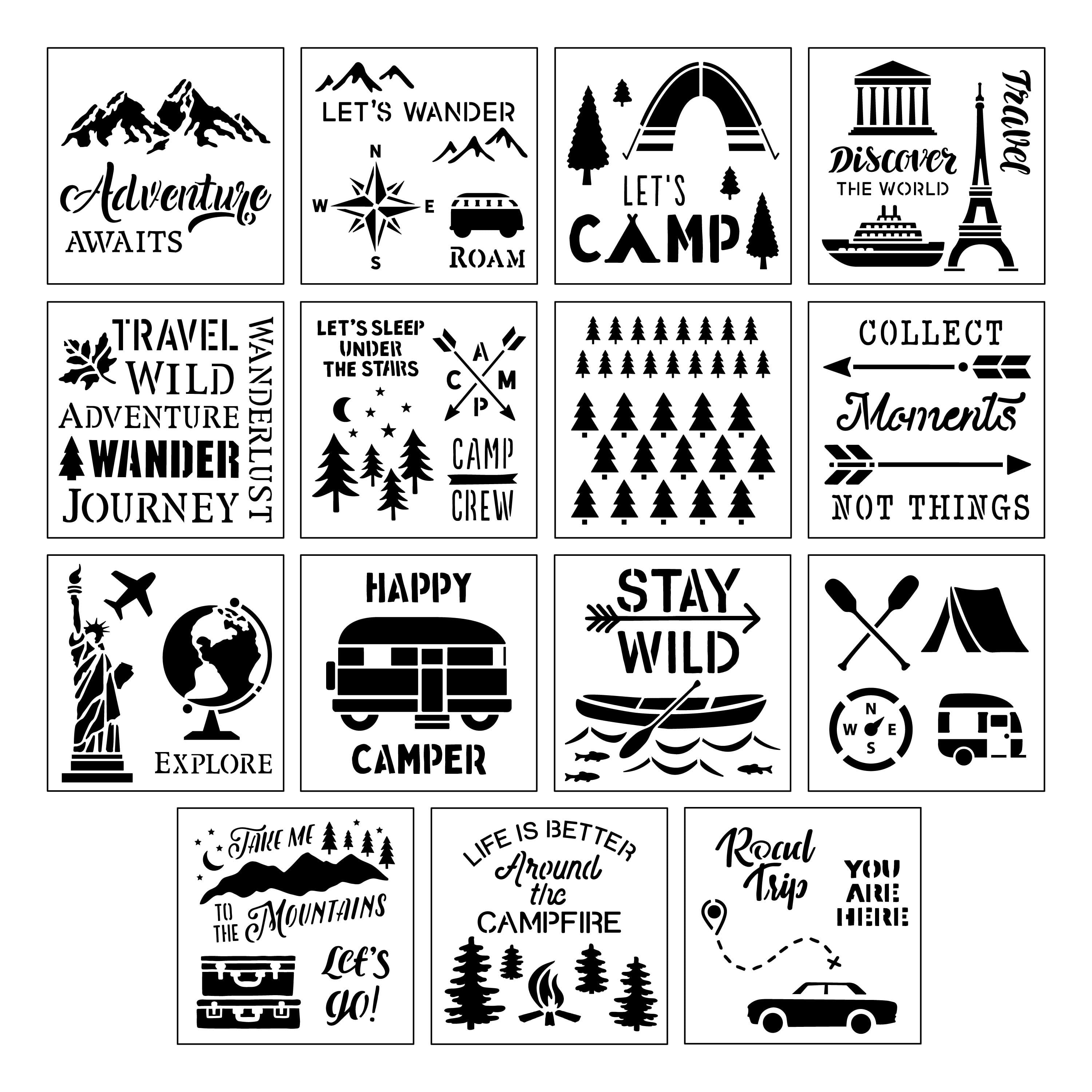 Camping & Travel Stencils by Craft Smart® - 12" x 12" - 76 designs ...