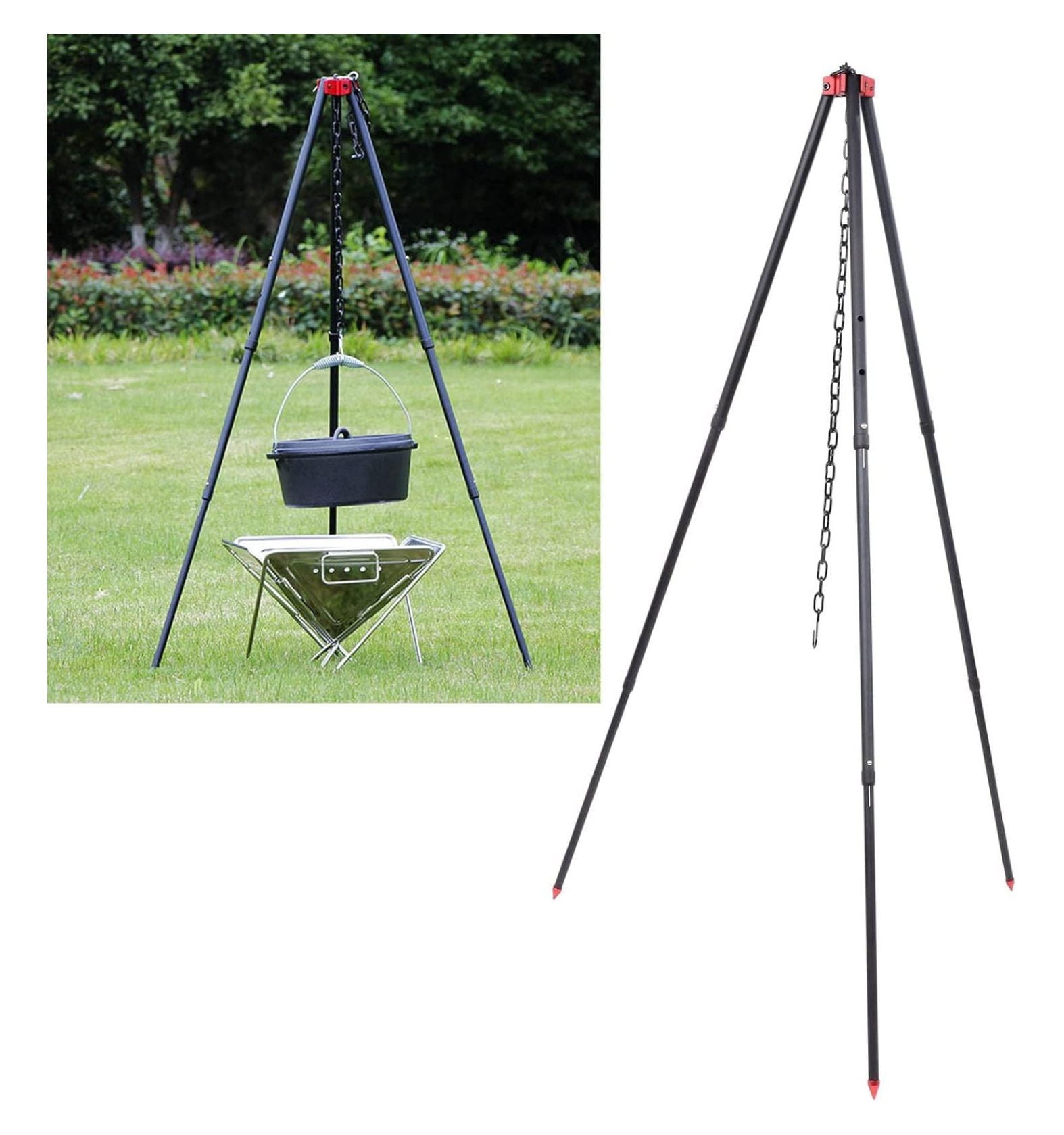 Camping Tripod Cooker, Portable Outdoor Cooking Tripod with Adjustable ...