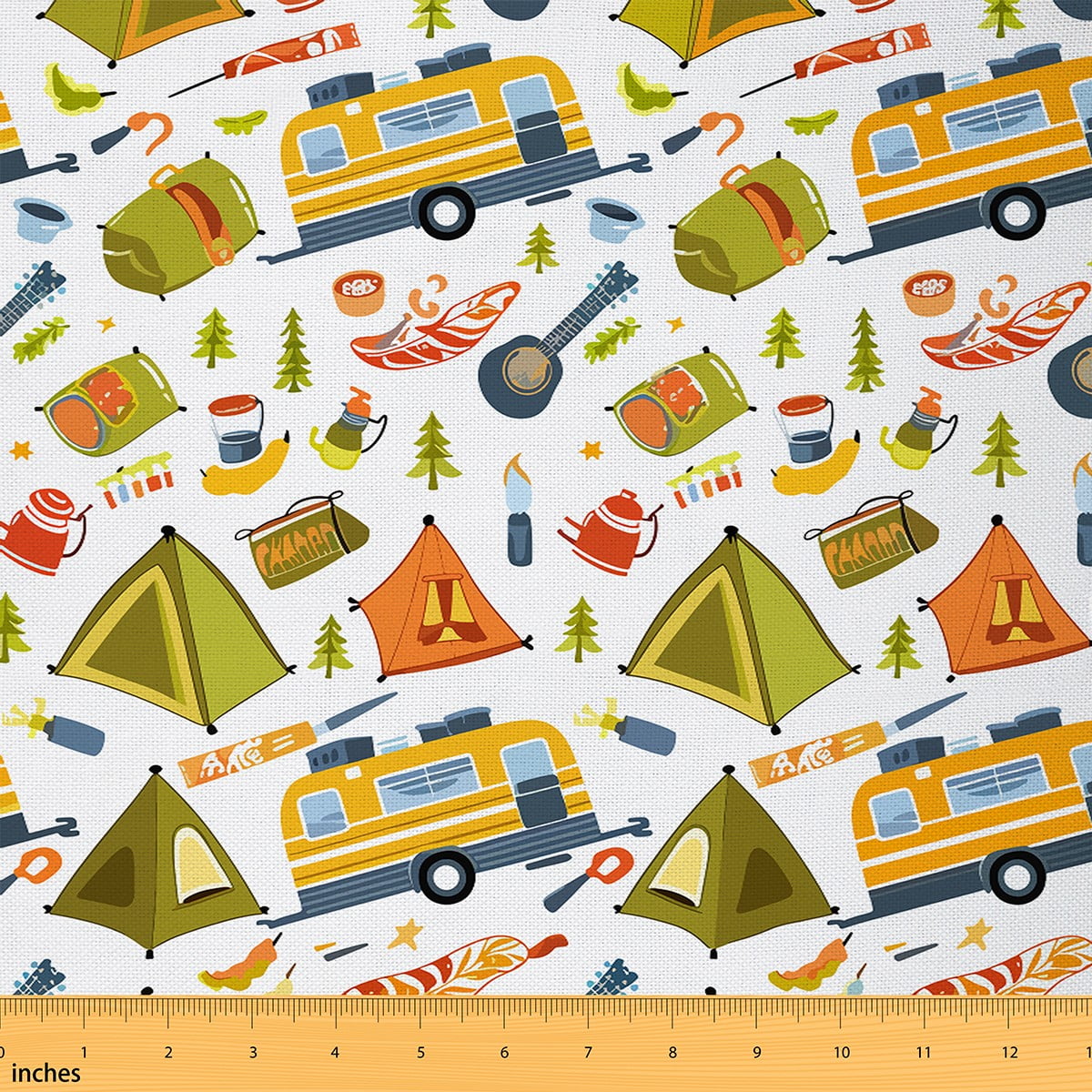 Camping Upholstery Fabric,Camper Themed Fabric By The Yard,Tent Guitar ...