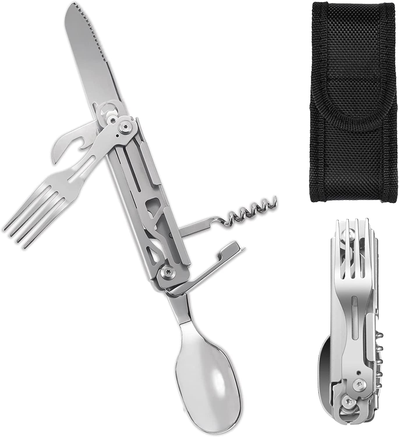 Camping Utensils Folding Flatware - 5 in 1 Travel Eating Utensils with ...