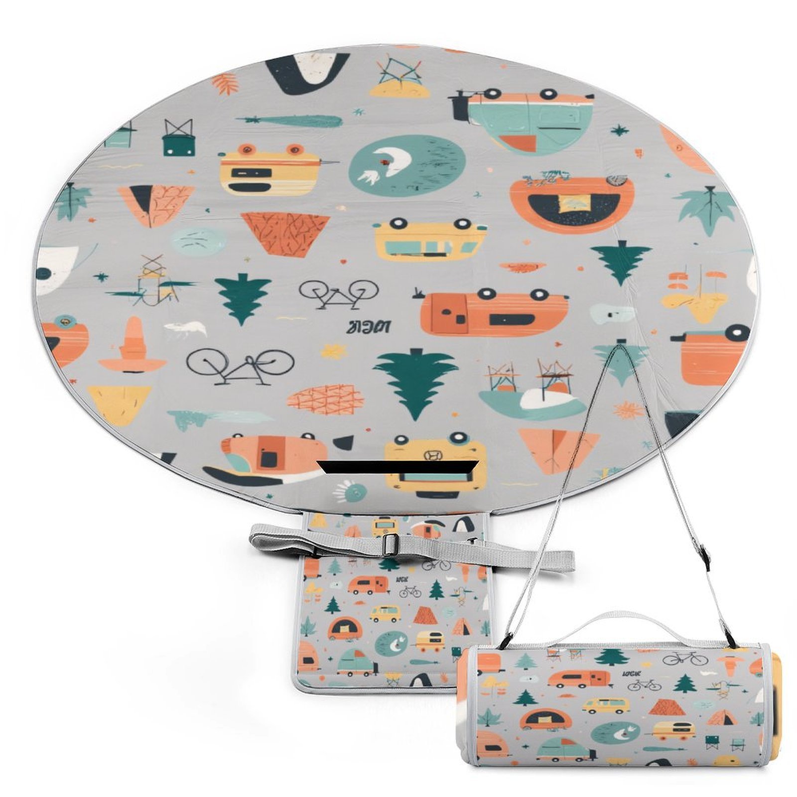 Camping Vehicles And Tents Pattern 58" Round Waterproof Picnic Blanket ...