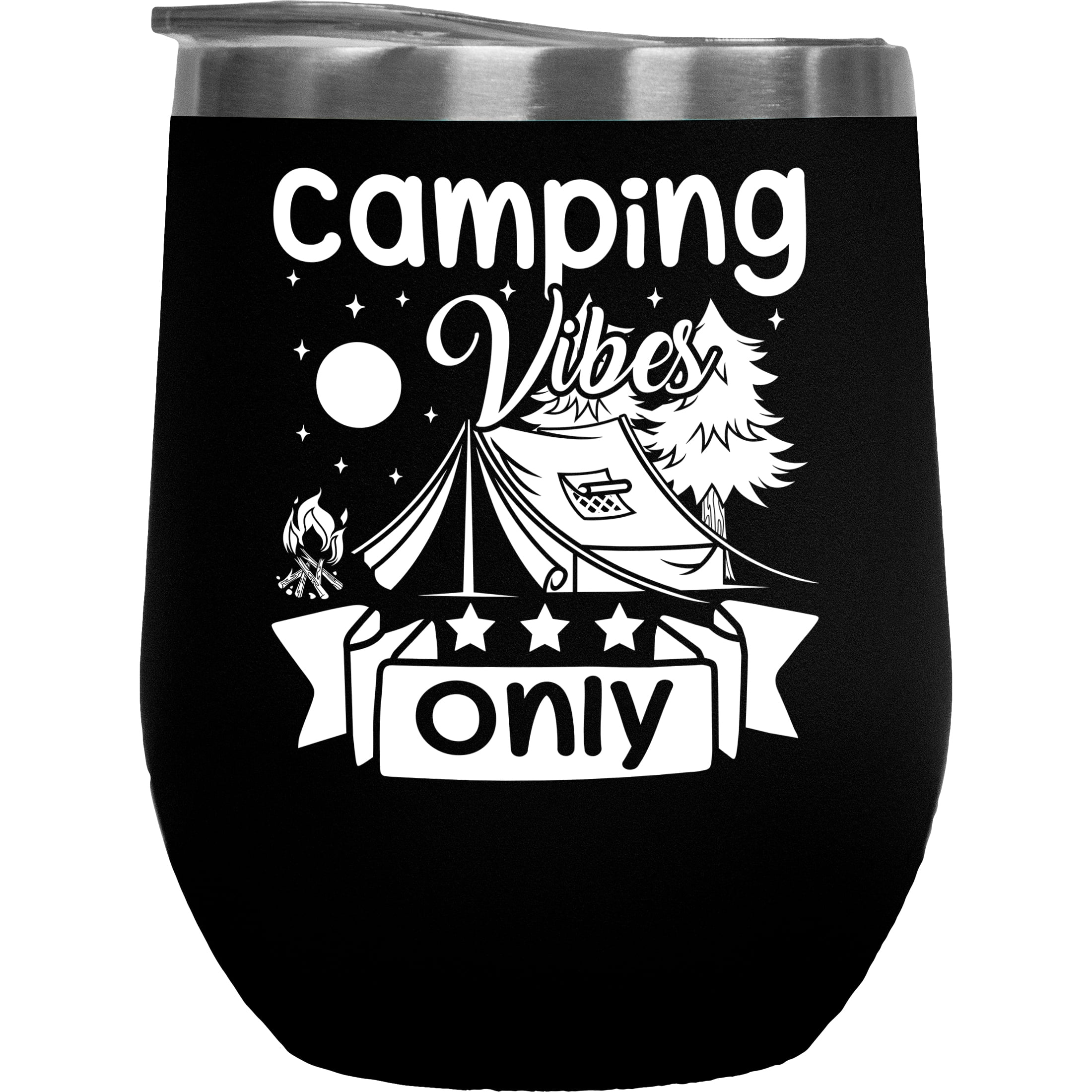 Camping Vibes Only, Camper, Black 12oz Wine Tumbler - Walmart.com