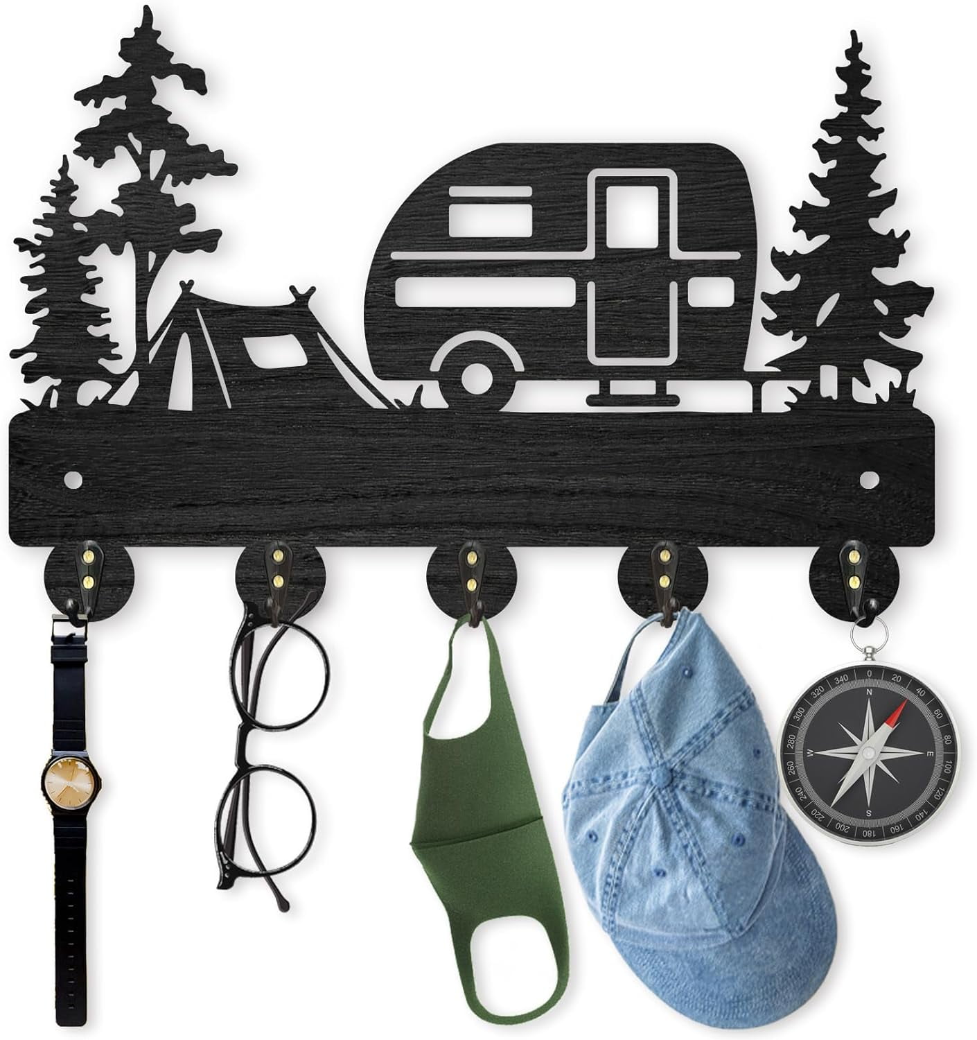 Camping Wall Mount Coat Rack 11.8×8inch Wooden Camping Car Key Holder ...