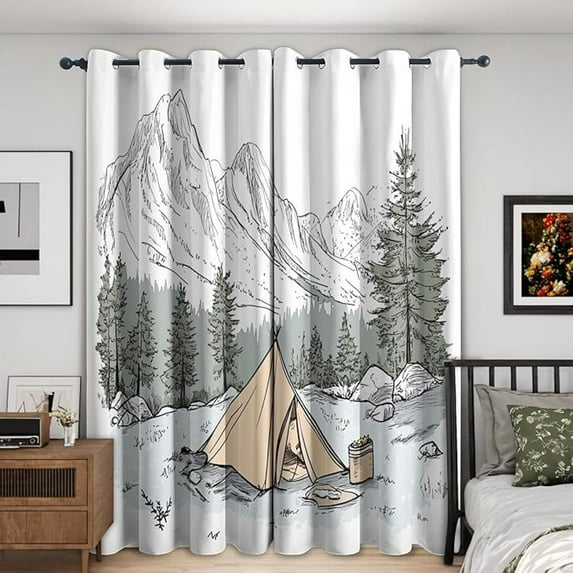 Camping Window Curtains - Mountain Forest Blackout Curtains For Bedroom ...