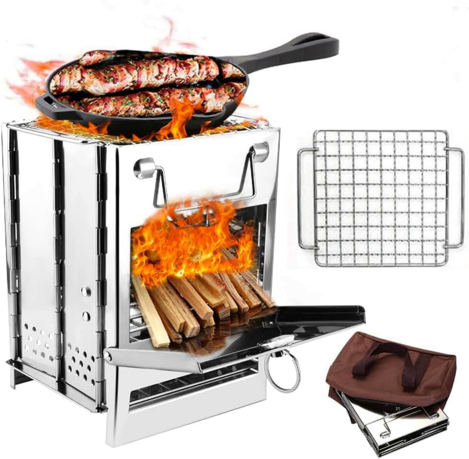Camping Wood Burning Stove with Carry Bag,Foldable Camp Stove,Stainless ...