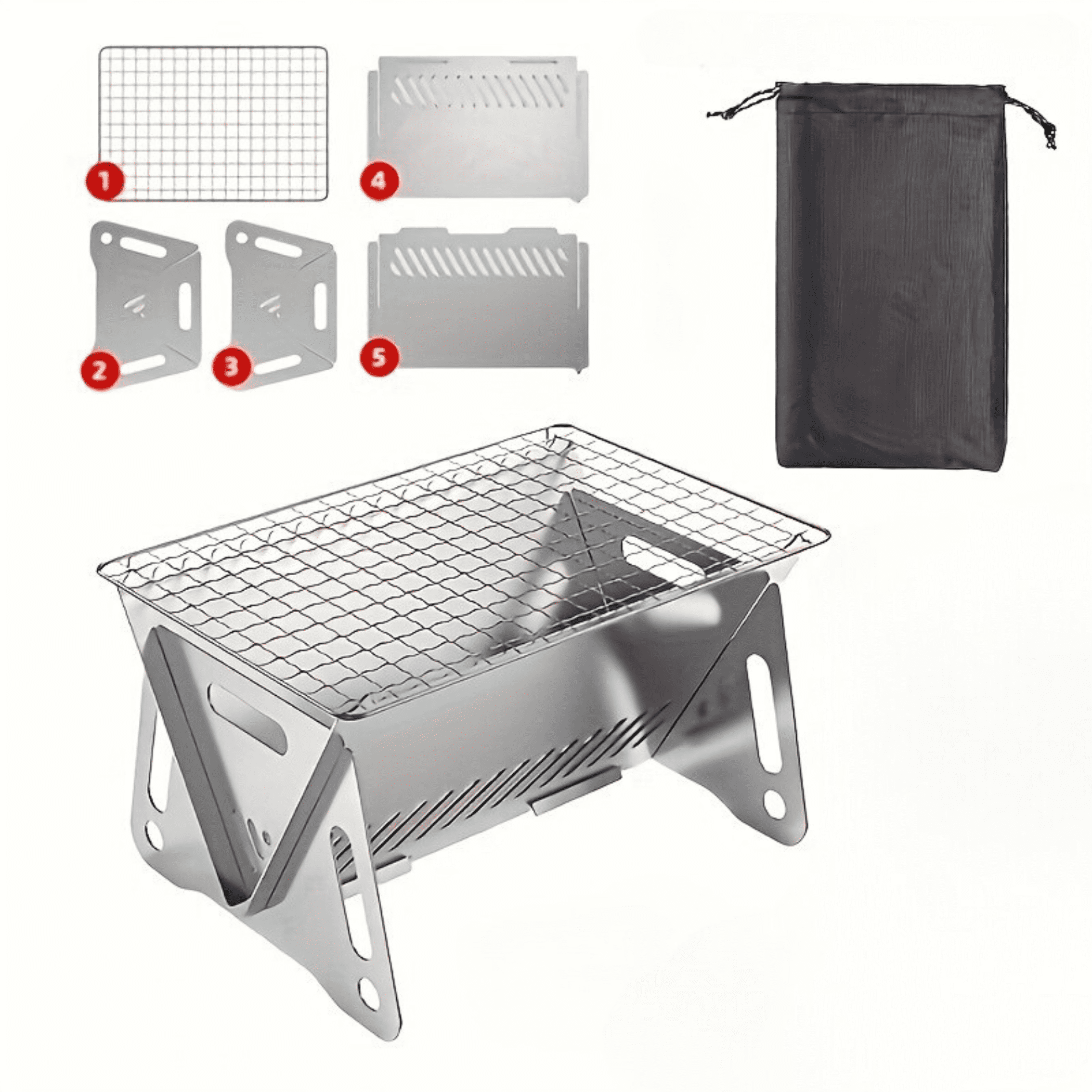 Camping Wood Burning Stove with Grill Plate Outdoor Portable Folding ...