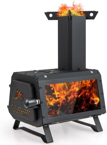 Camping Wood Stove, Portable Wood Burning Stove wtih X-shaped Pot ...