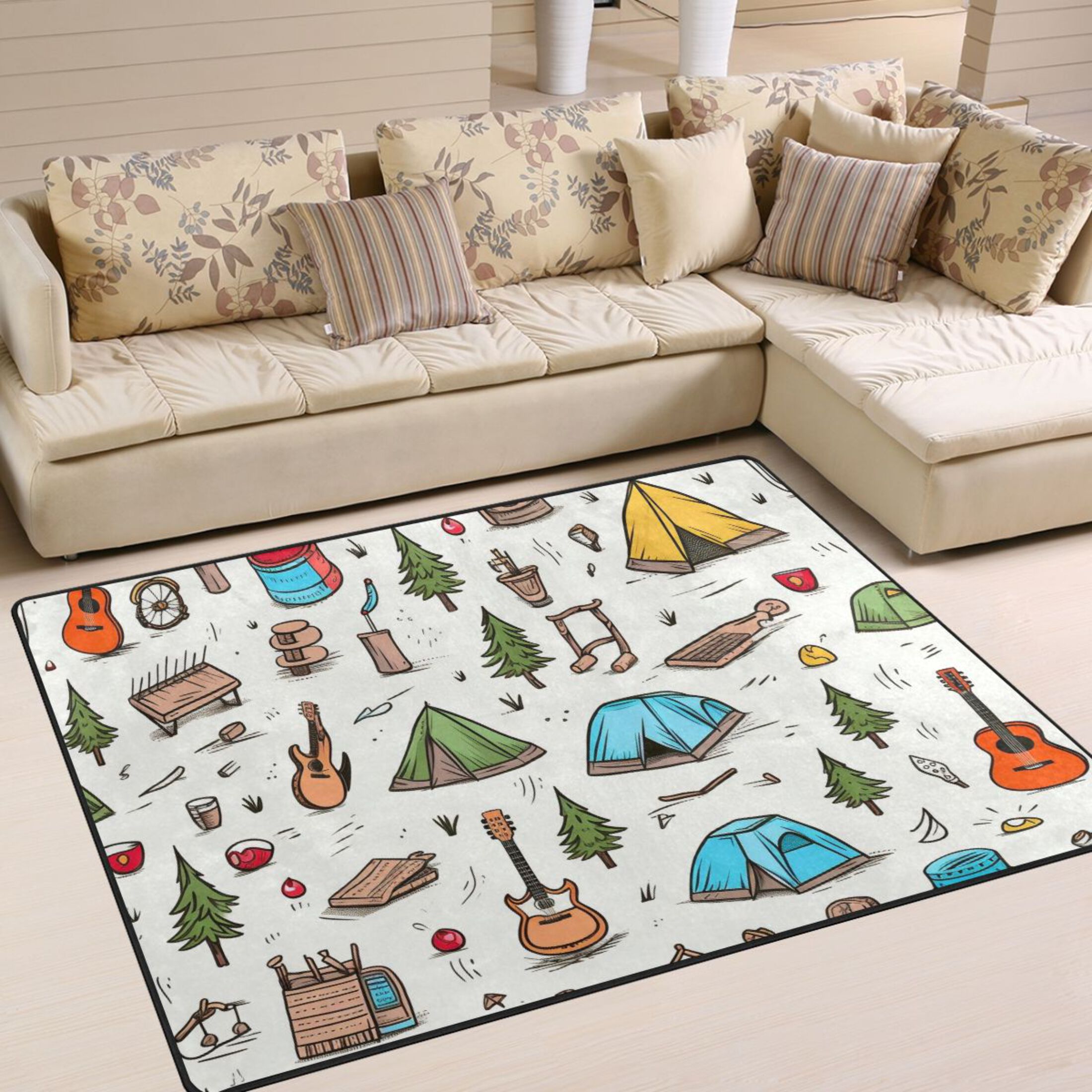 Camping and Guitars Area Rugs Soft Non-Slip Floor Mats Large Nursery Carpets Doormat for Living ...