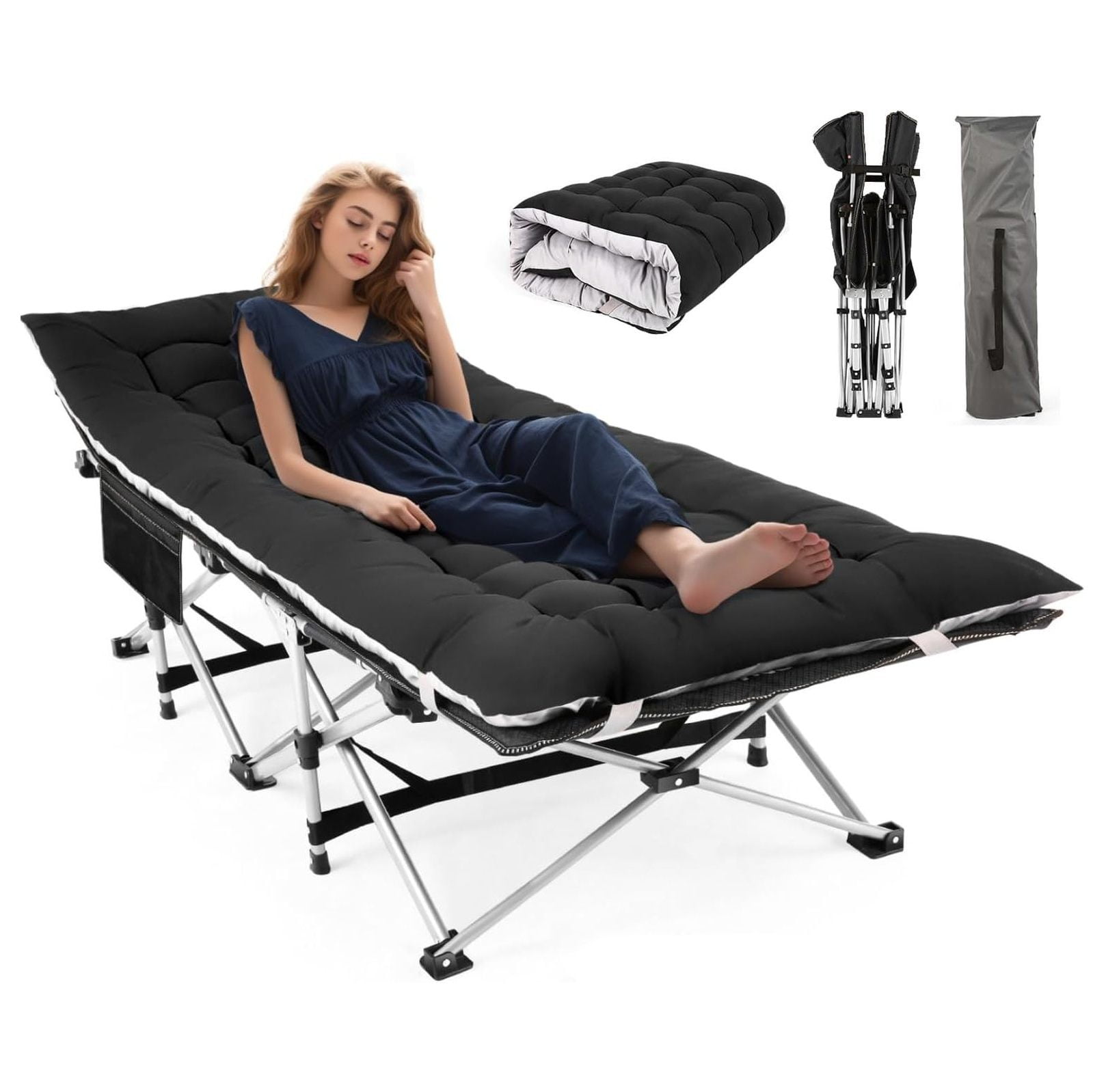 Camping cot Folding Outdoor Camping Travel Cot with Pad 900LBS(Max Load ...