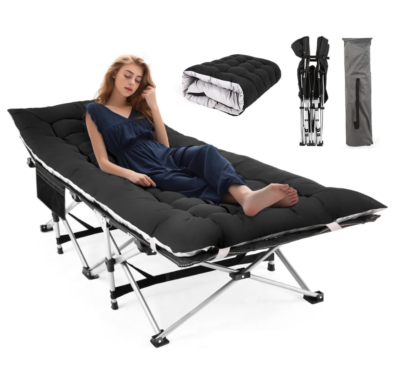 Camping cot Folding Outdoor Camping Travel Cot with Pad 900LBS(Max Load ...