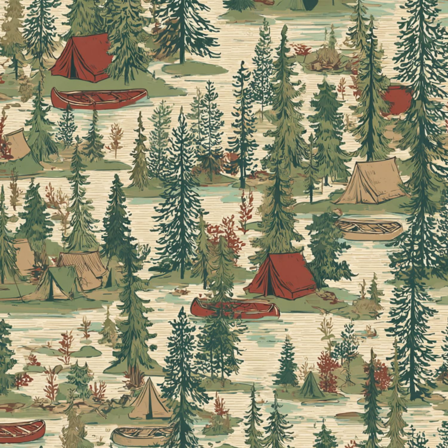 CampingPeel and Stick Wallpaper 23.6in x 9.8ft Vintage Camping Forest ...