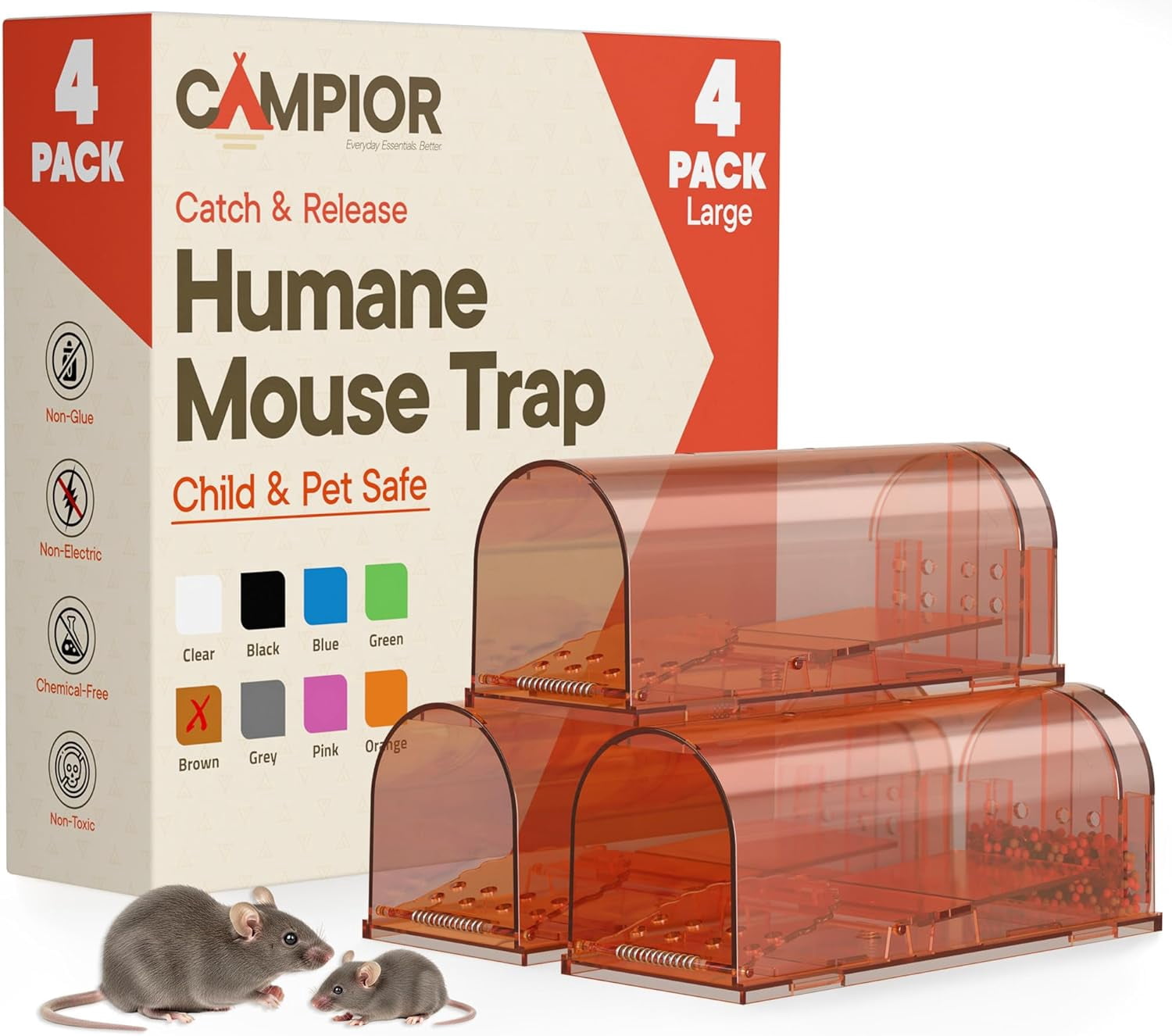 Campior Humane Mouse Trap Pack of 4, Live Catch & Release, Indoor ...