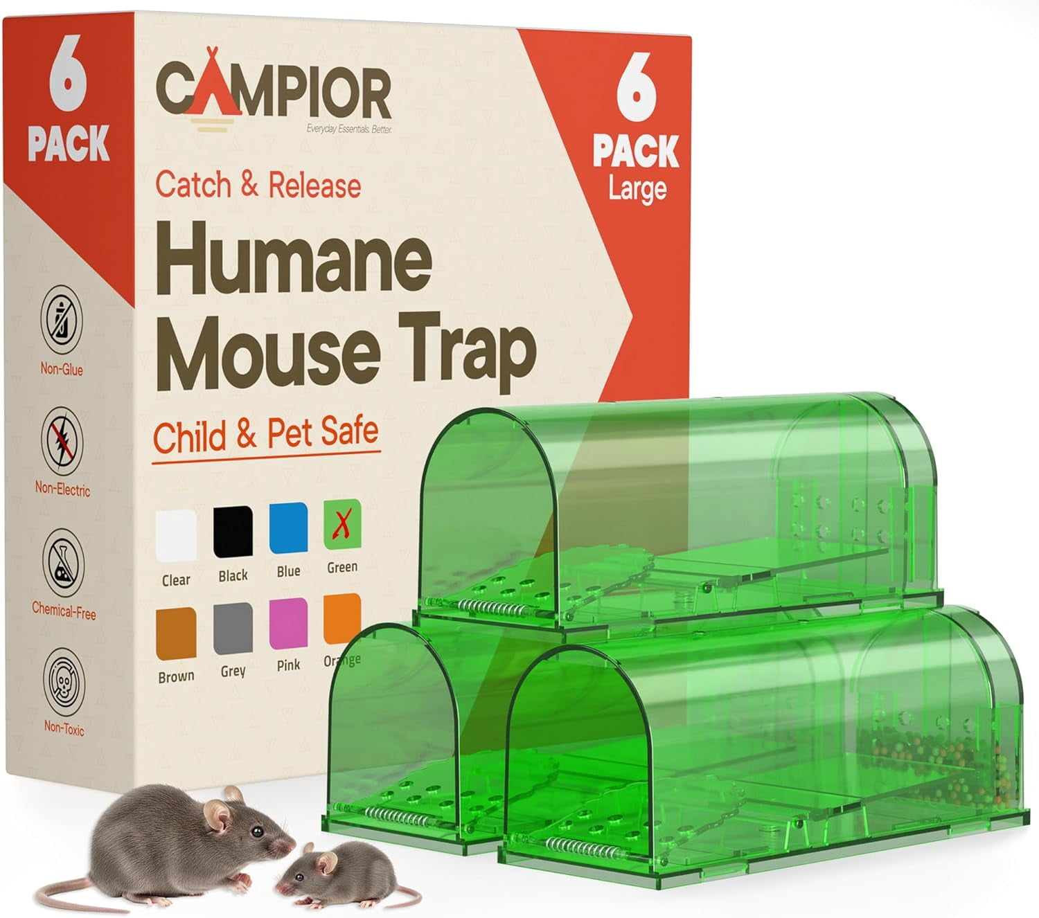 Campior Humane Mouse Trap, Pack of 6, Live Catch & Release for Indoors ...