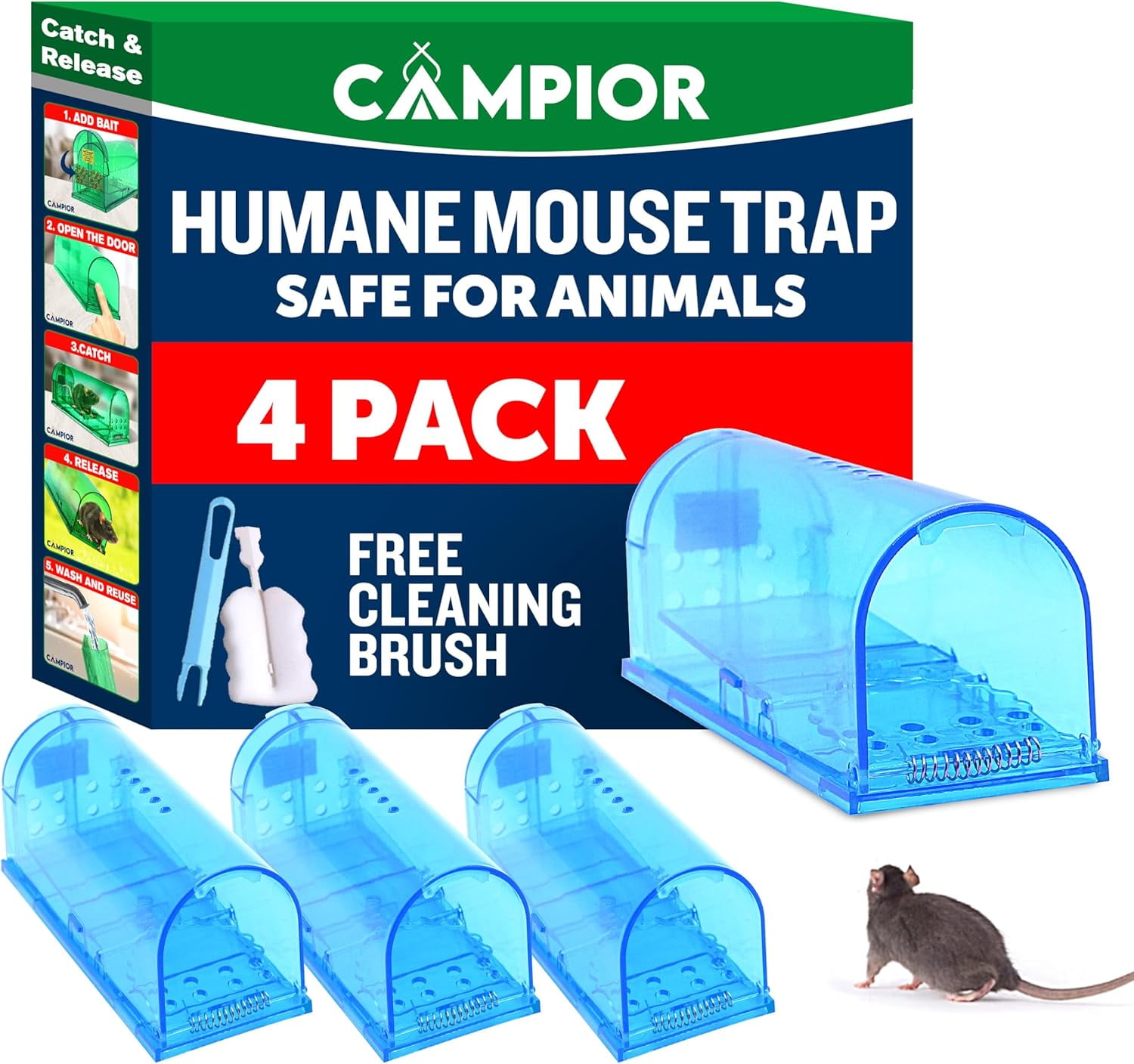 Campior Humane No-Kill Mouse Trap, Large, Indoor, Child & Pet Safe ...