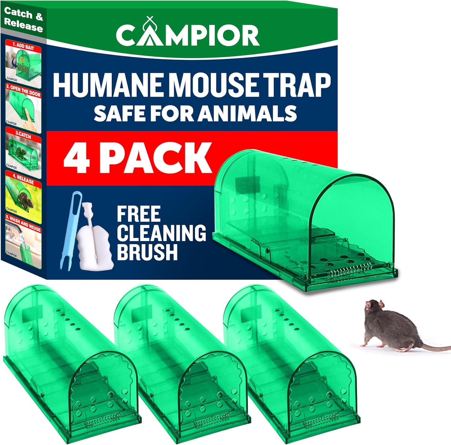 Campior Humane No-Kill Mouse Trap, Large, Indoor, Child & Pet Safe ...