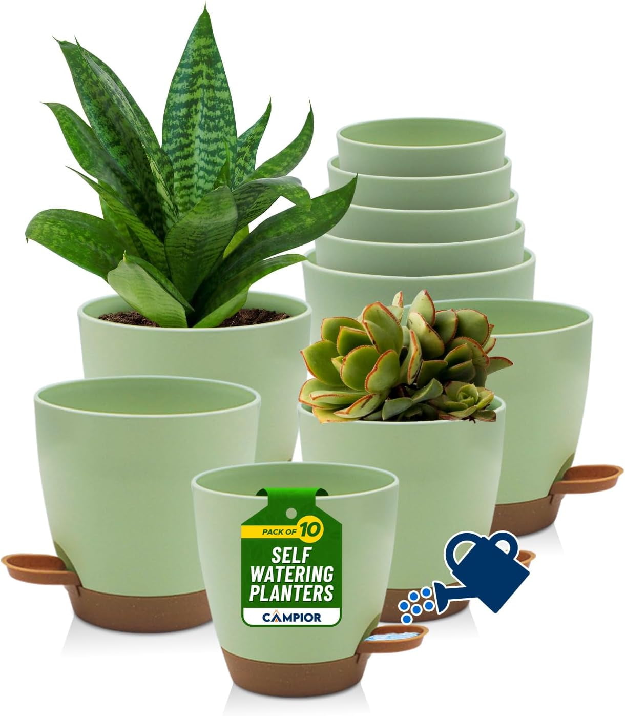 Campior Self-Watering Planters, 5 Sizes with Drainage Holes & Wick Rope ...